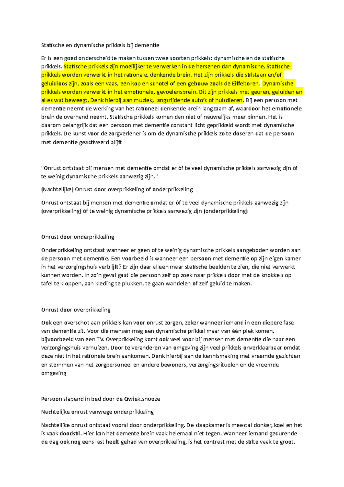 Onderprikkeling document - Statische en dynamische prikkels bij ...