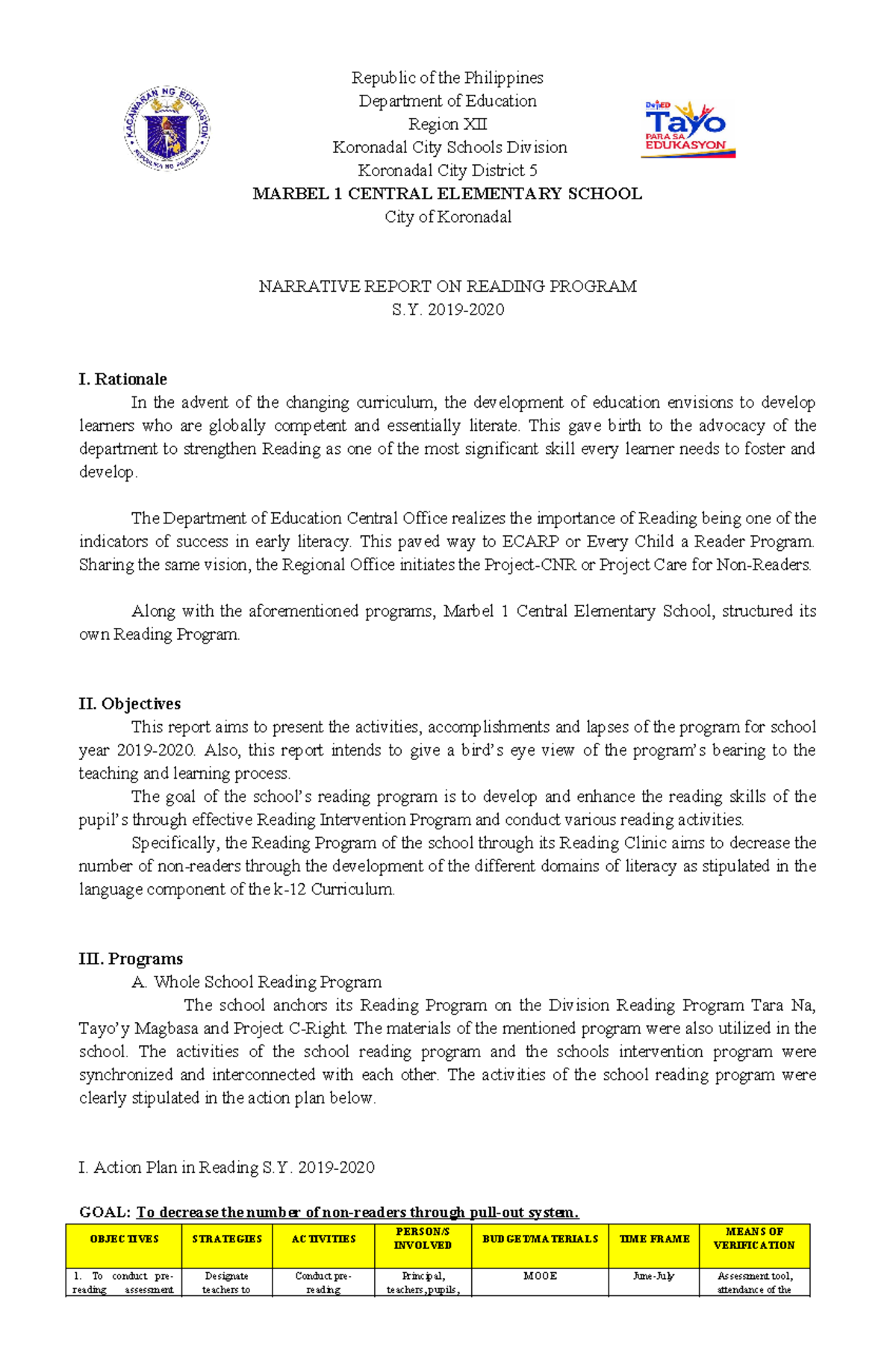 Narrative-report-reading-program compress - Republic of the Philippines Department of Education ...