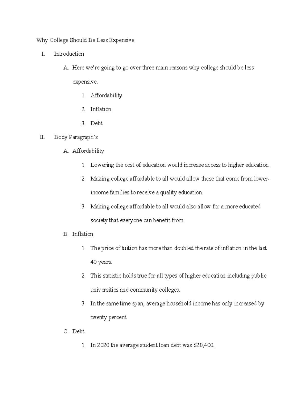 Speech Outline and Bibliography - Why College Should Be Less Expensive ...