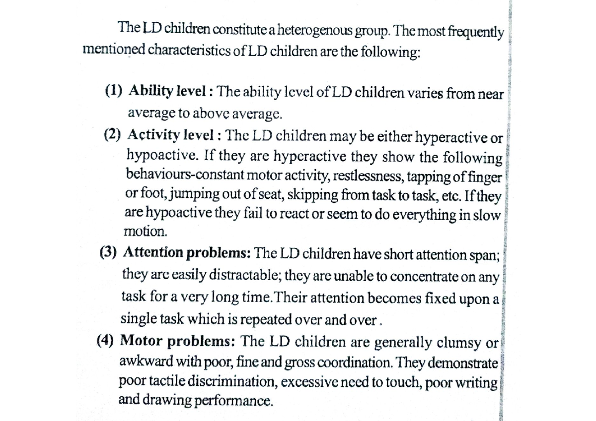 Characteristics of ld children - Psychology - Studocu