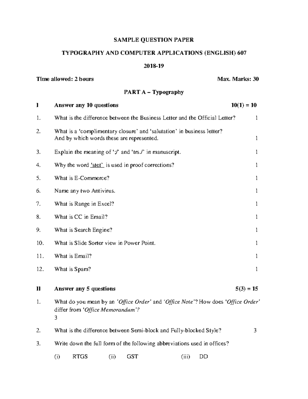 607- Typography & Computer APPL English SQP - SAMPLE QUESTION PAPER ...