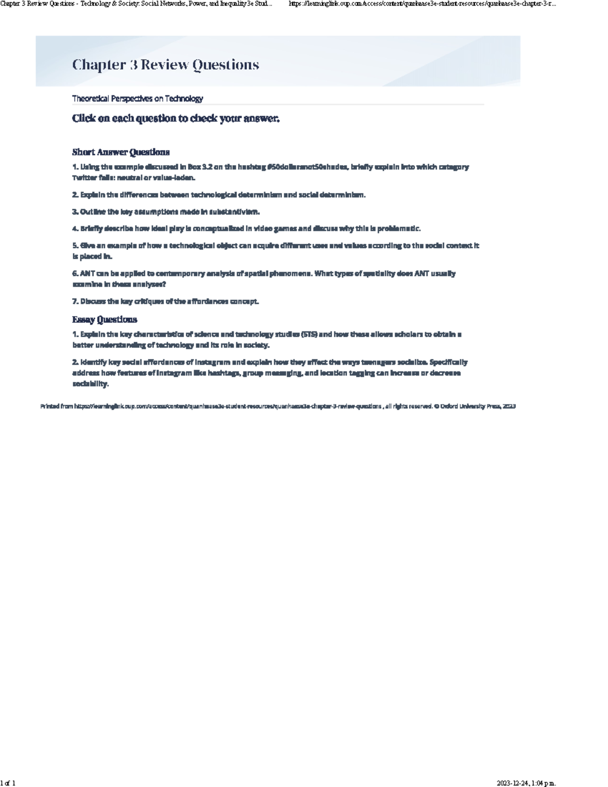 Rev Que 3 - Review Question 3 - Soci 2120 - Chapter 3 Review Questions - Technology & Society ...