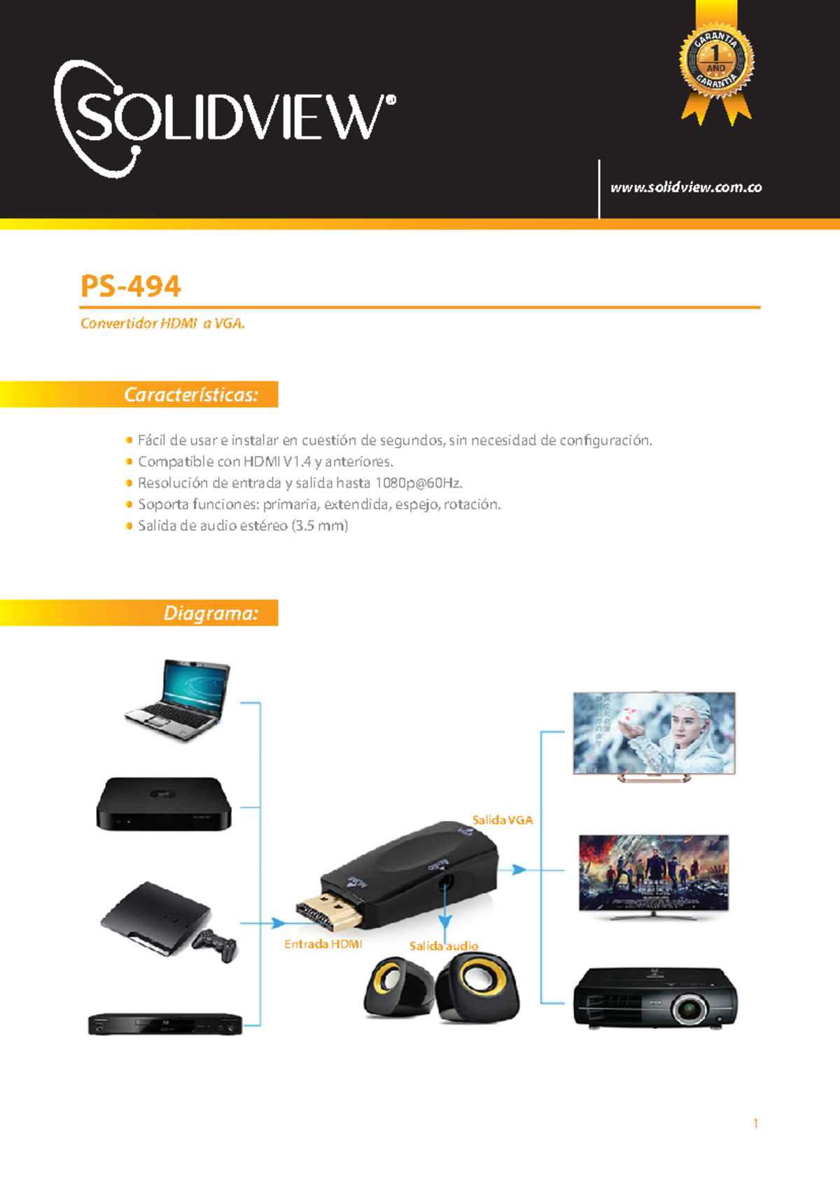 Ficha Tecnica PS 494 - asss - solidview.com 1 Fácil de usar e instalar ...