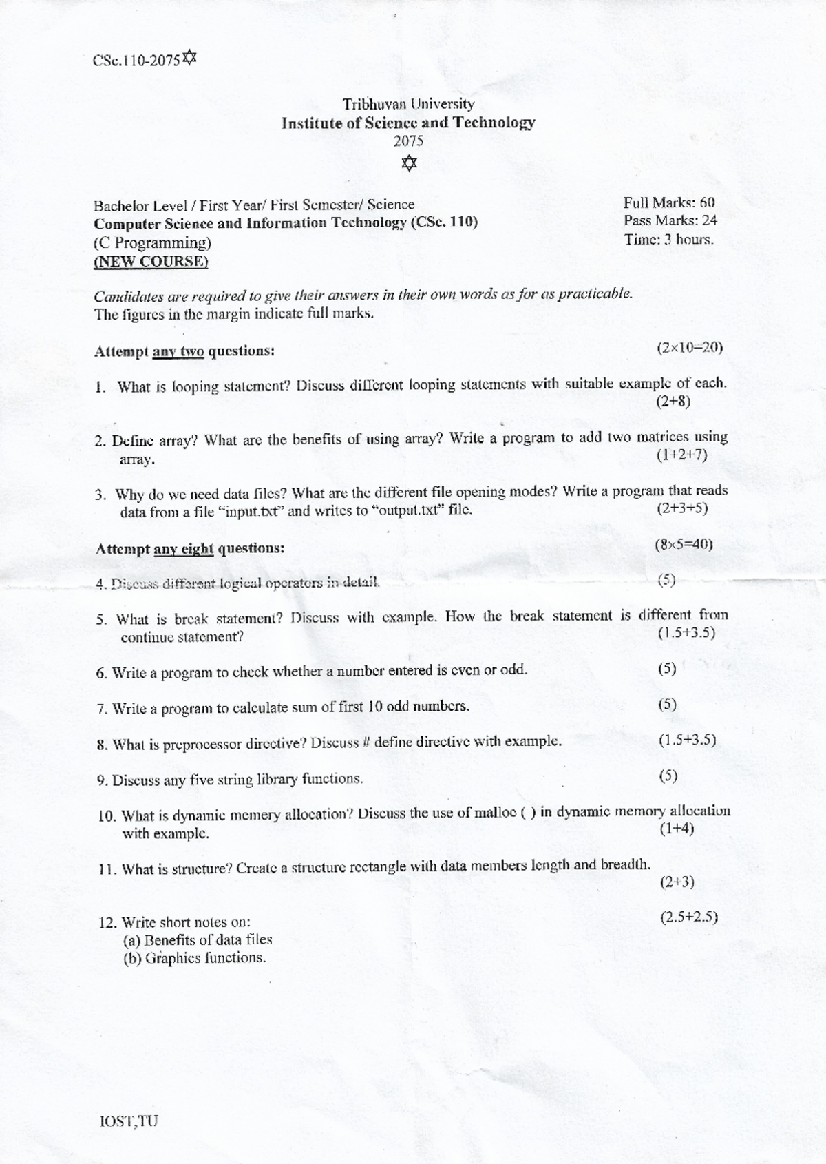 BSc CSIT First Semester Papers - Physics - Studocu