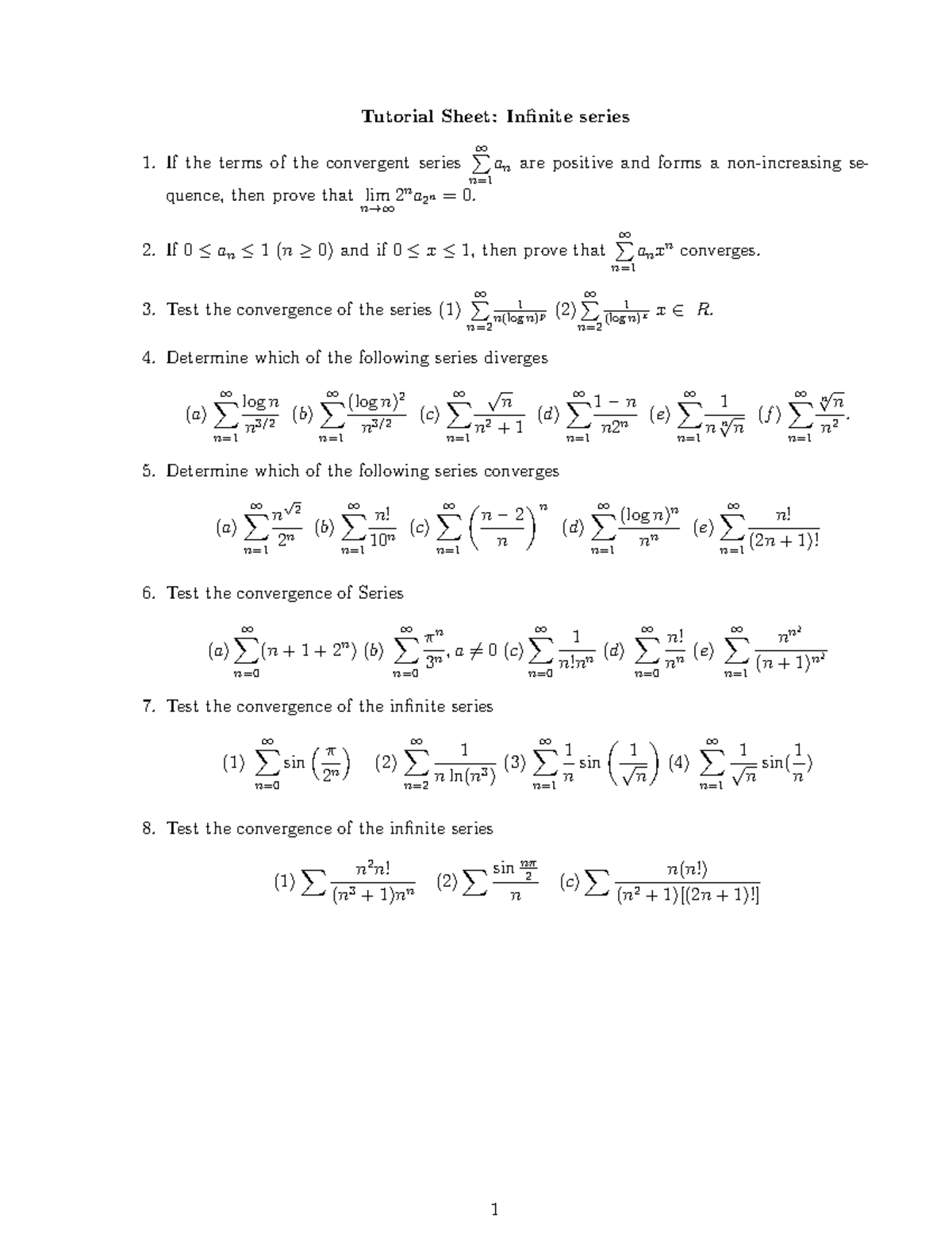 Tutorials-2 - Infinite series - Tutorial Sheet: Infinite series If the ...