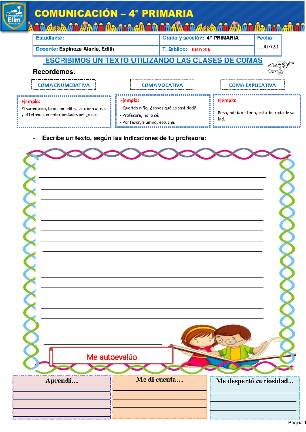 Ficha Escribe texto con clases de comas - Página 1 ESCRIBIMOS UN TEXTO ...