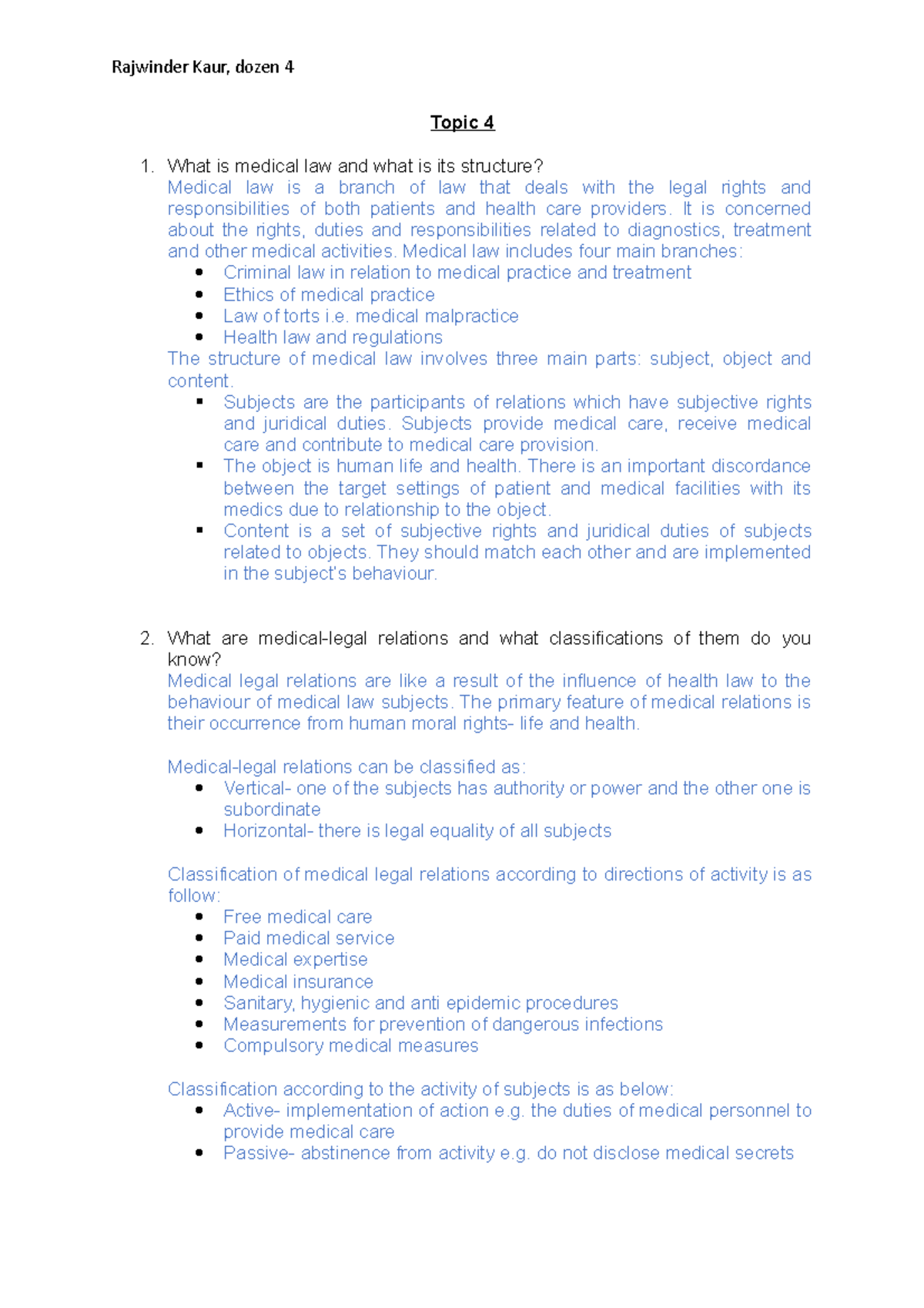 Medical Law Topic 4 N a Topic 4 What Is Medical Law And What Is Its