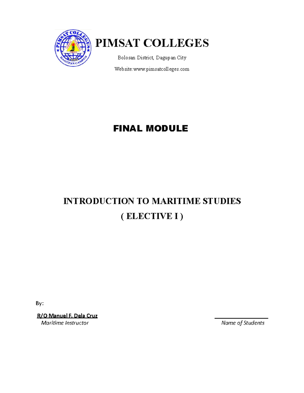 Module IV - Reviewer - PIMSAT COLLEGES Bolosan District, Dagupan City ...