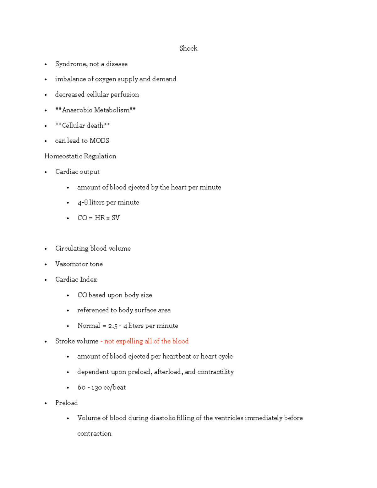 Shock notes - Shock Syndrome, not a disease imbalance of oxygen supply ...