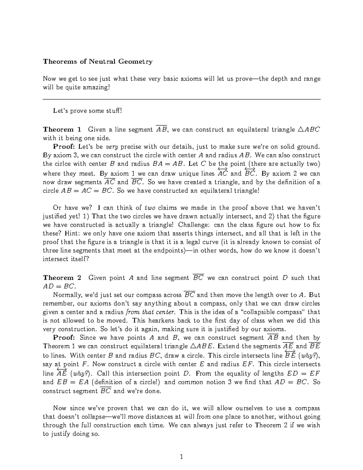 12 Neutral Geometry IV - Theorems of Neutral Geometry Now we get to see ...
