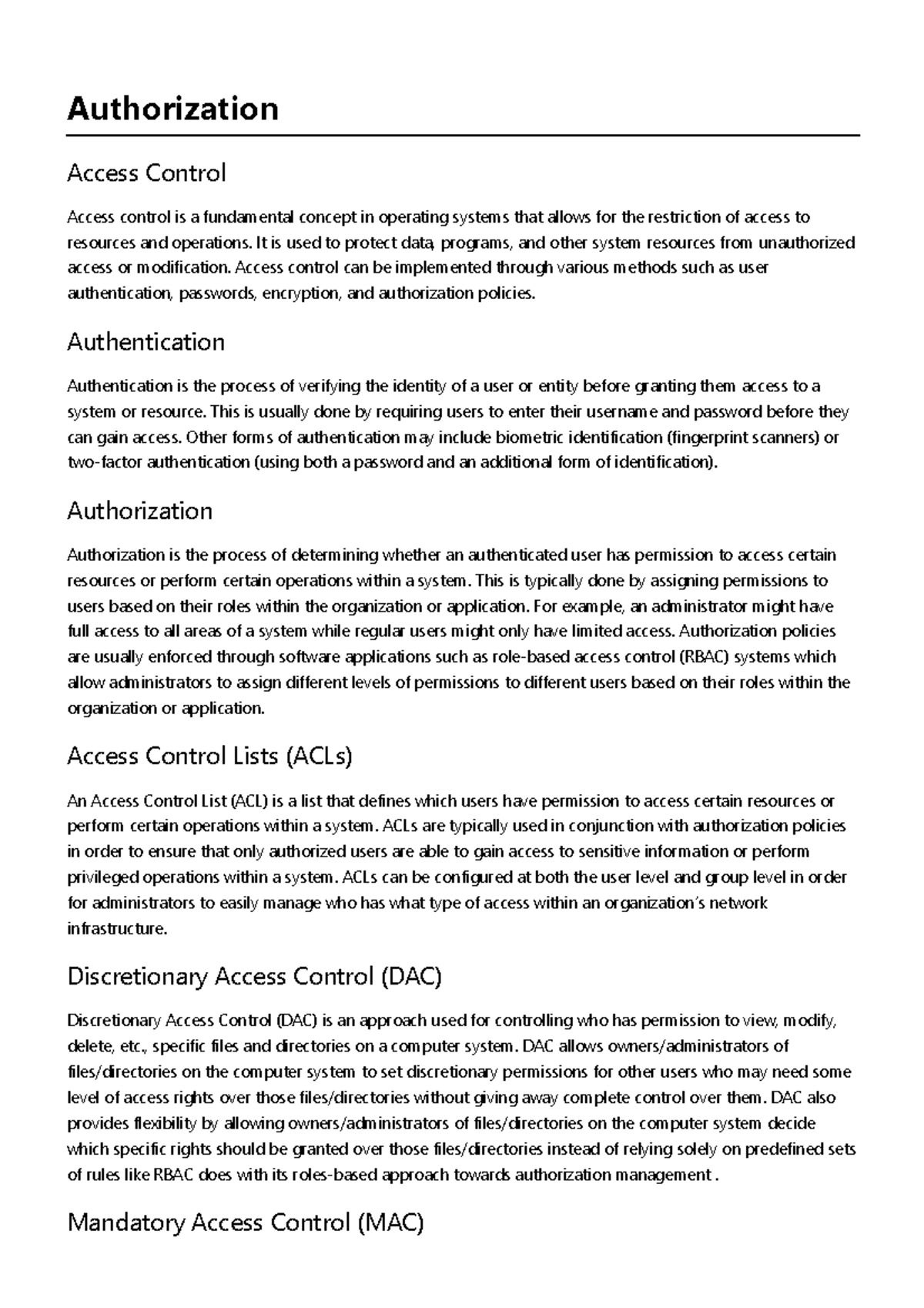 Authorization in Operating Systems - Authorization Access Control Access control is a ...