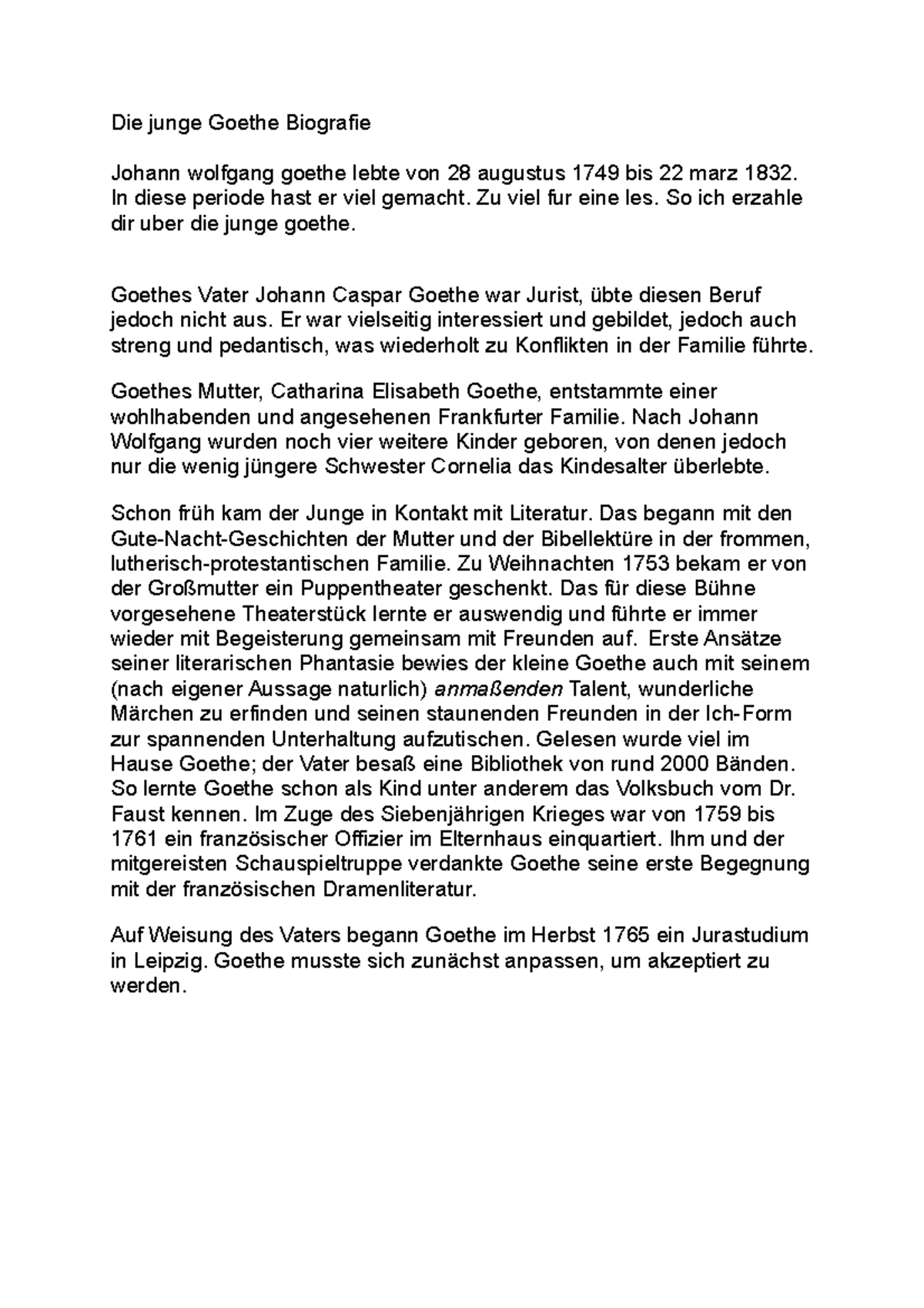 Die junge Goethe Biografie - Die junge Goethe Biografie Johann wolfgang ...