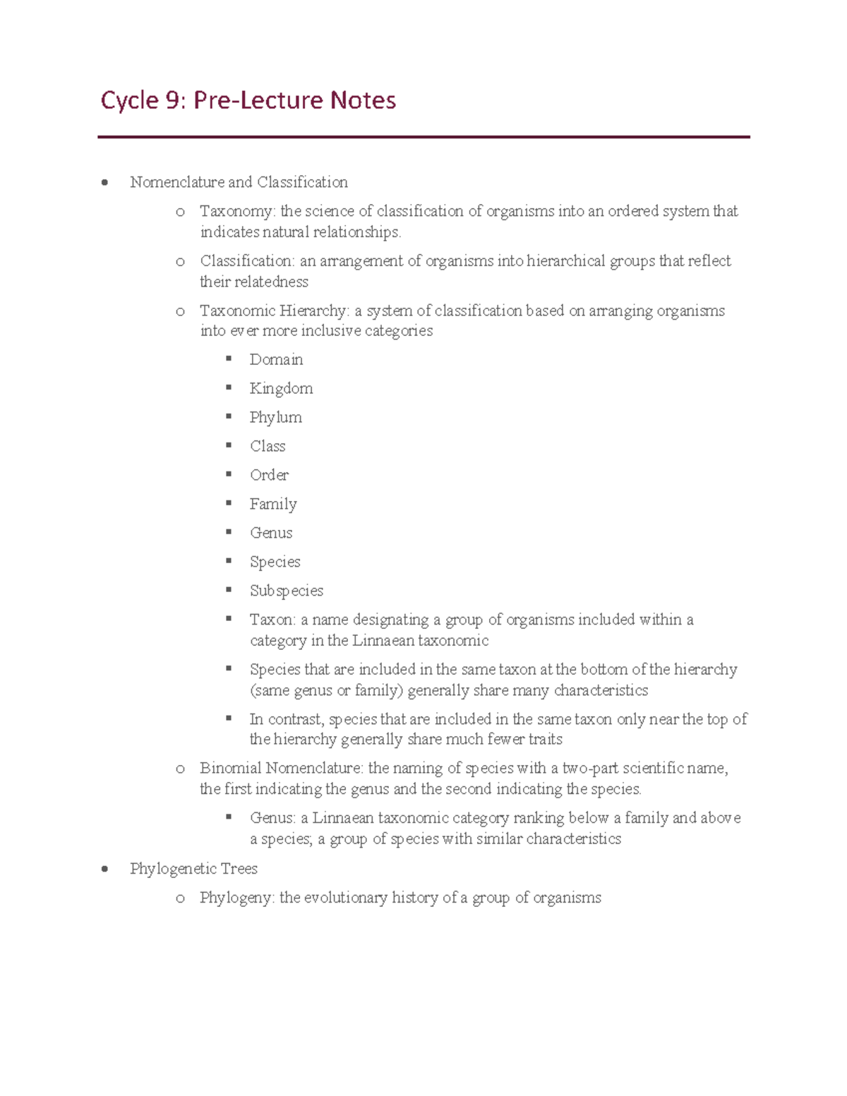Cycle 9 Prelecture Notes - Cycle 9: Pre-Lecture Notes Nomenclature and ...