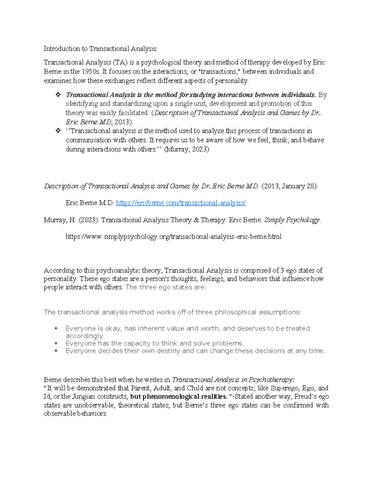 Introduction to Transactional Analysis - Introduction to Transactional Analysis Transactional ...