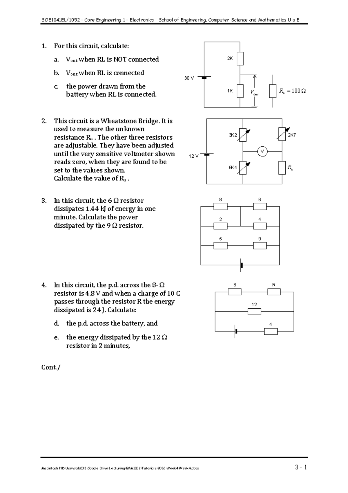 Electronics sheet 3 Week4 - SOE1041EL/1052 – Core Engineering 1 ...