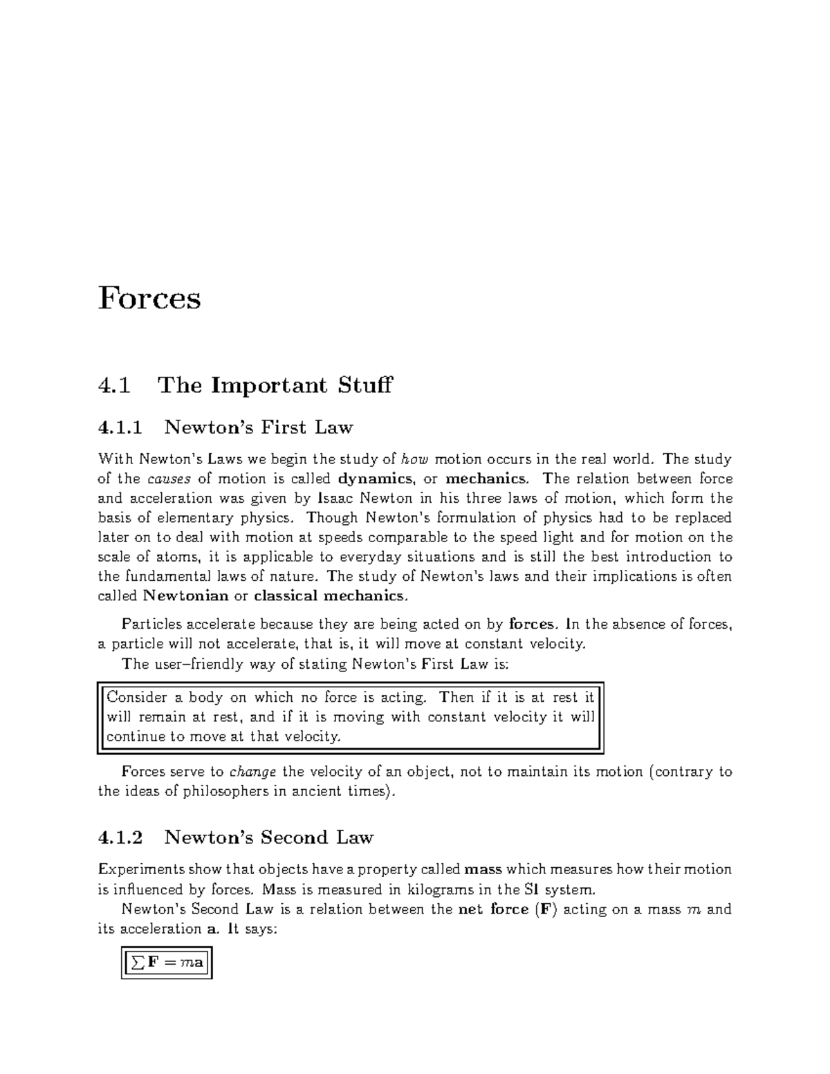 Force lectures note - Chapter 4 Forces I 4 The Important Stuff 4.1 ...