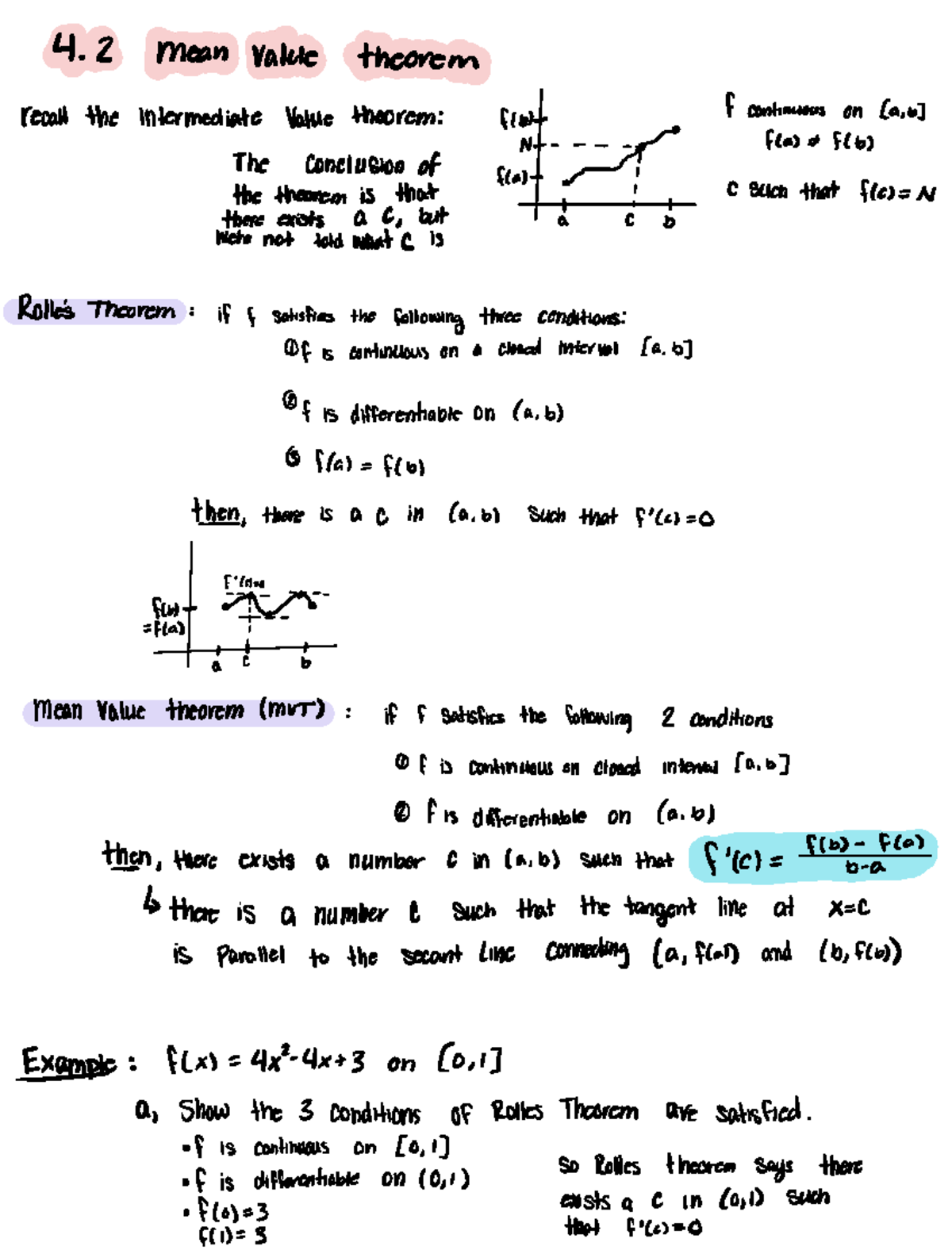 4.2 Mean Value Theorem - 4 2 Mean value theorem recall the intermediate ...