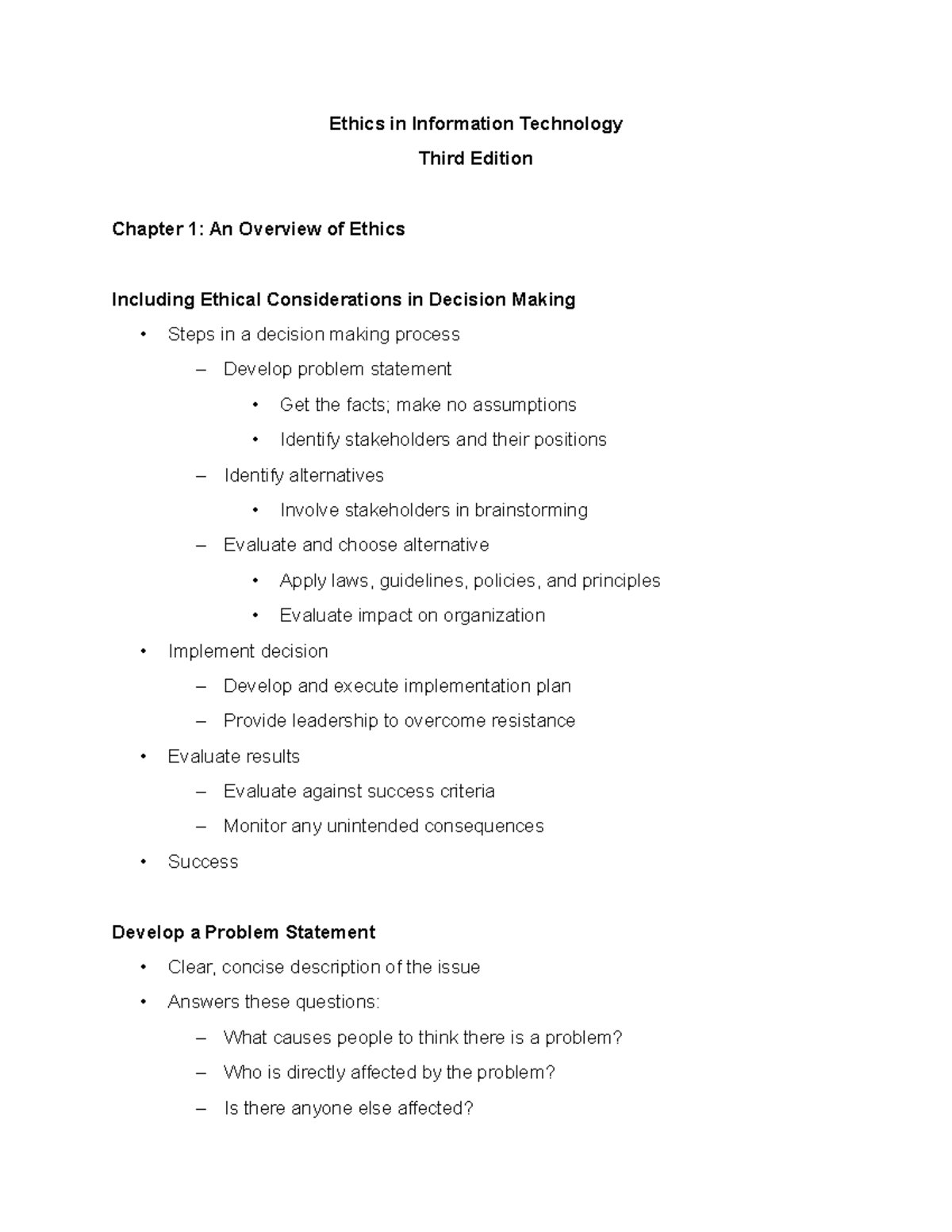 Including ethical considerations in decision making - Ethics in ...