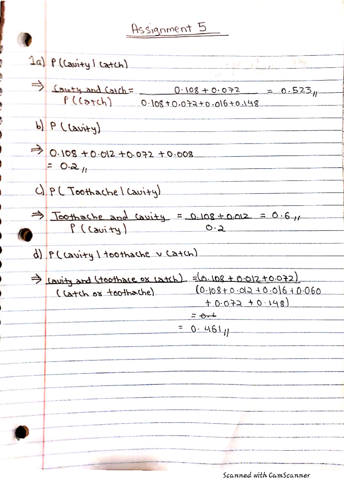 HW5 - Fifth Assignment. - Assignment 5 1a) P (Cavity (atch) County and ...