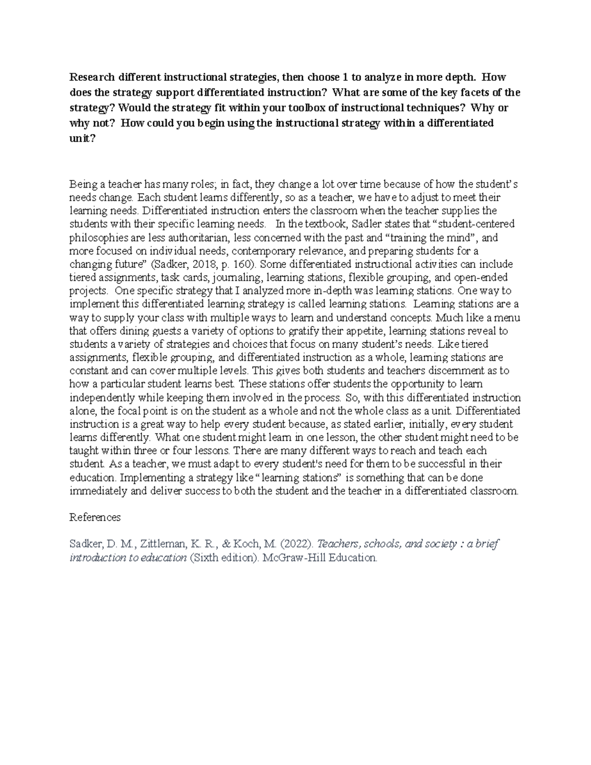 DB 3 Differentiated Instructional Strategies - Research different ...