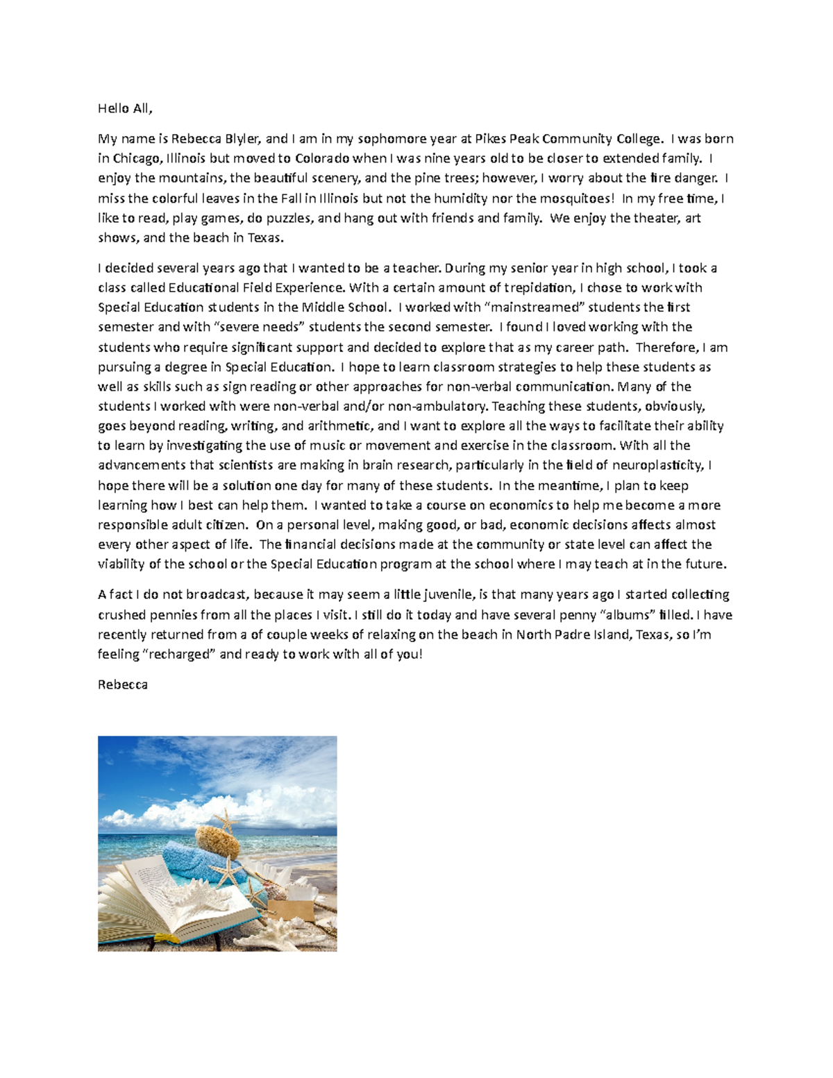 College Economics Introductions - Hello All, My name is Rebecca Blyler ...