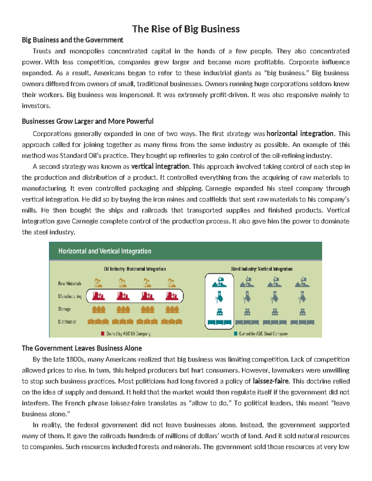 The Rise of Big Business Reading - The Rise of Big Business Big ...
