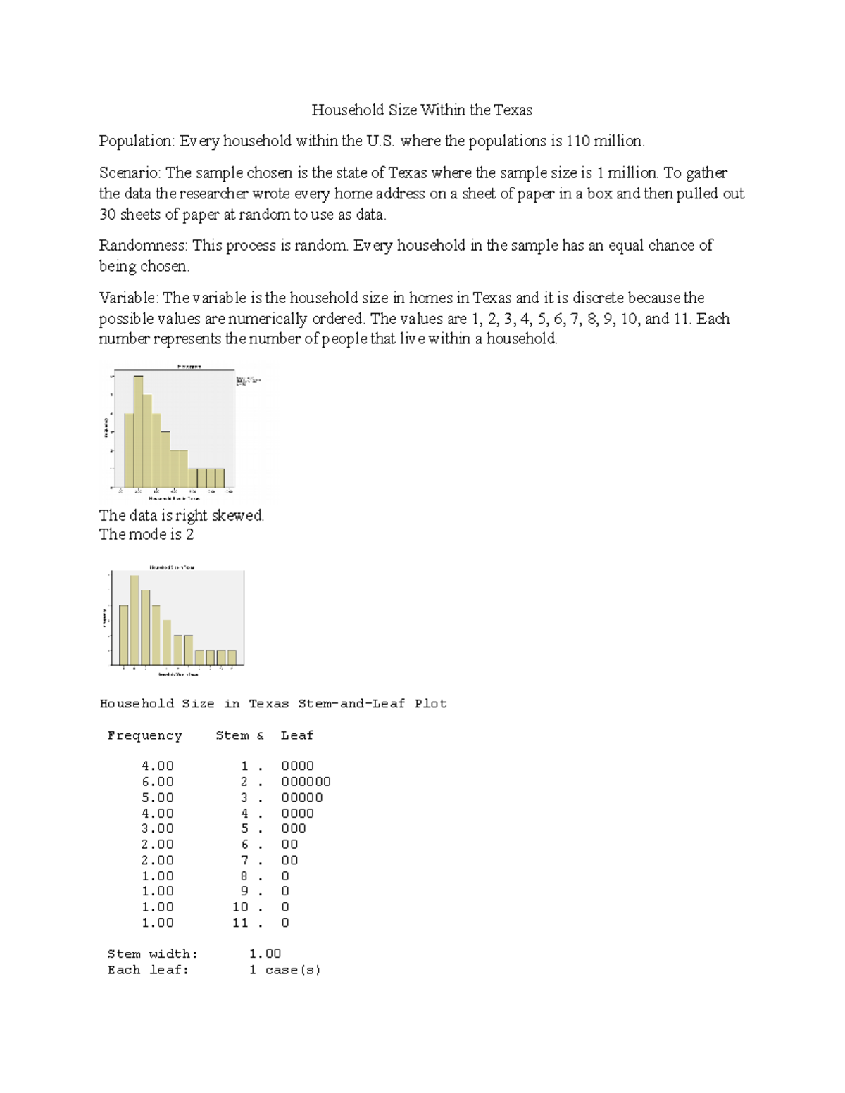 SPSS Lab 2 - Professor David Dippel - Household Size Within the Texas ...