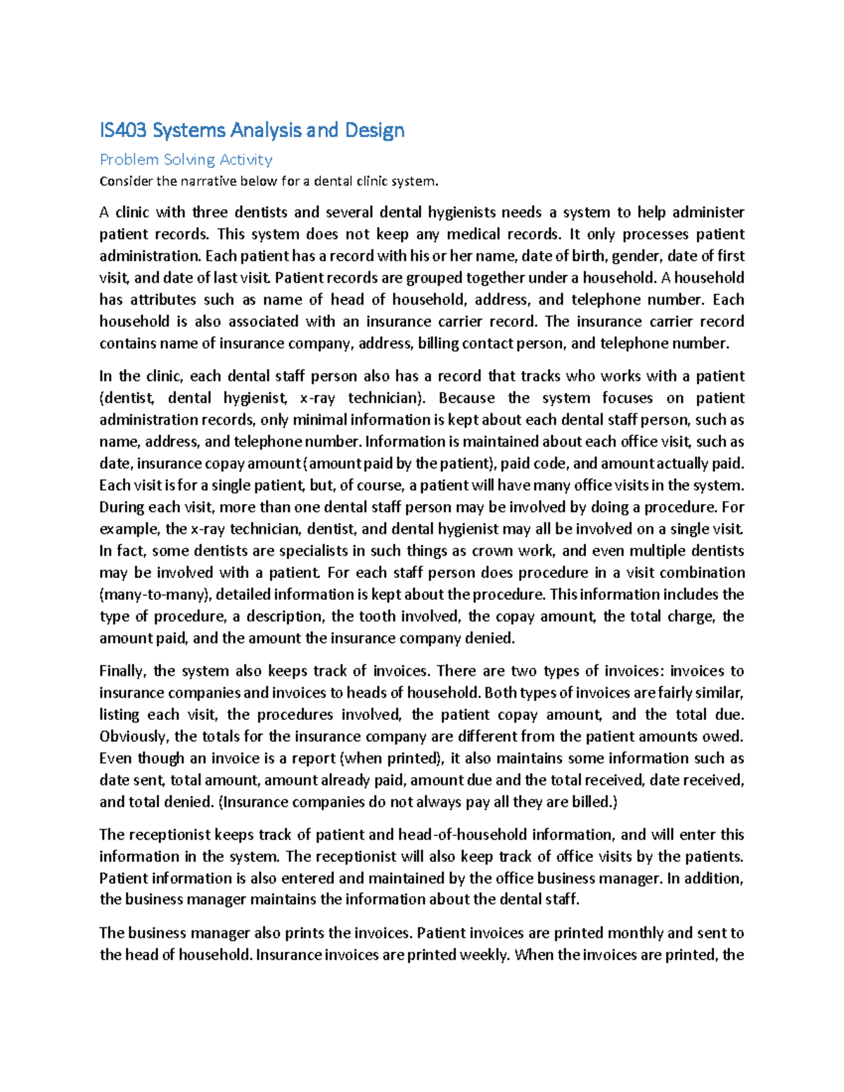 Problem Solving Activity - Mid Exam Revision - IS403 Systems Analysis ...