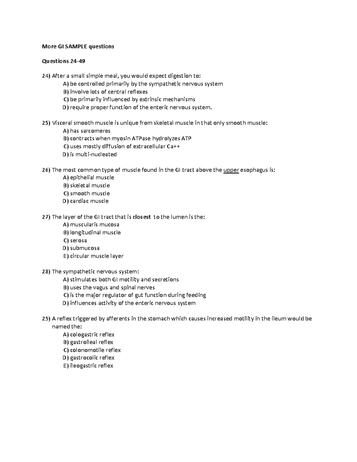 GI Exam Sample Questions More GI SAMPLE Questions Questions 24 After