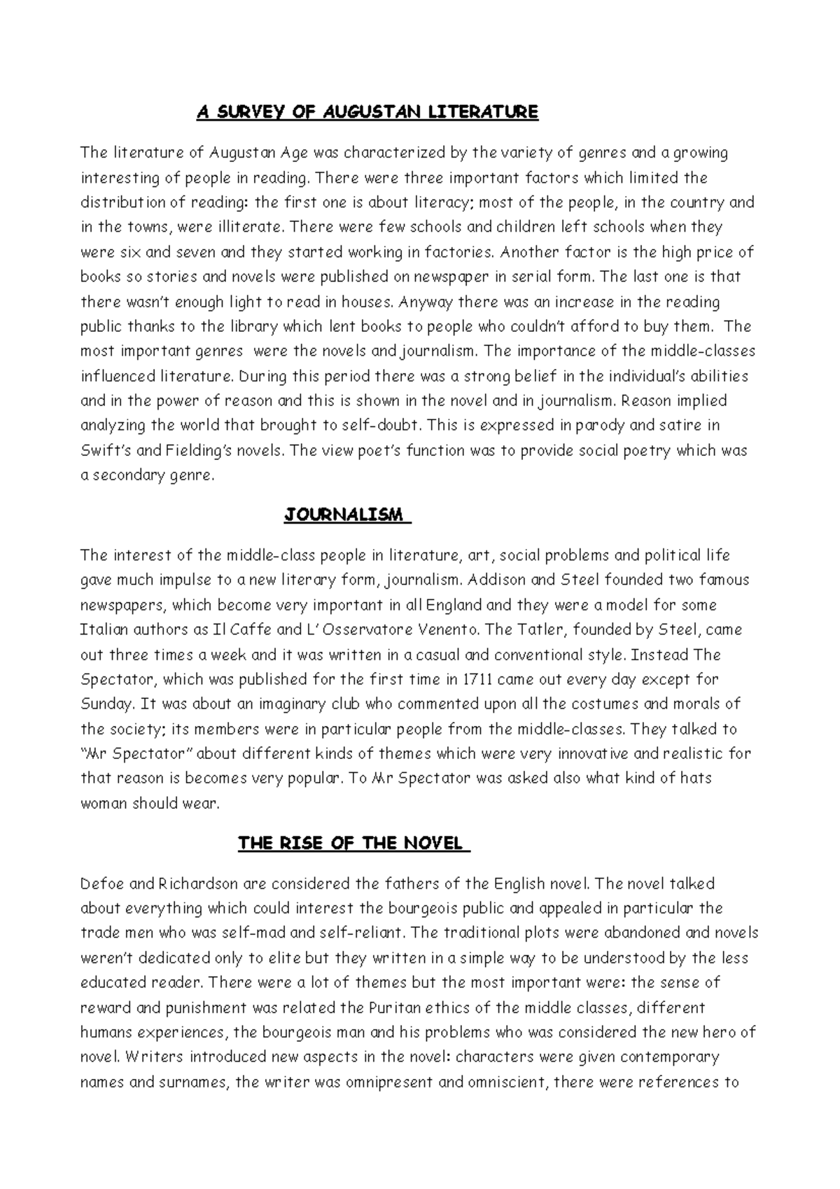 A Survey OF Augustan Literature - A SURVEY OF AUGUSTAN LITERATURE The ...