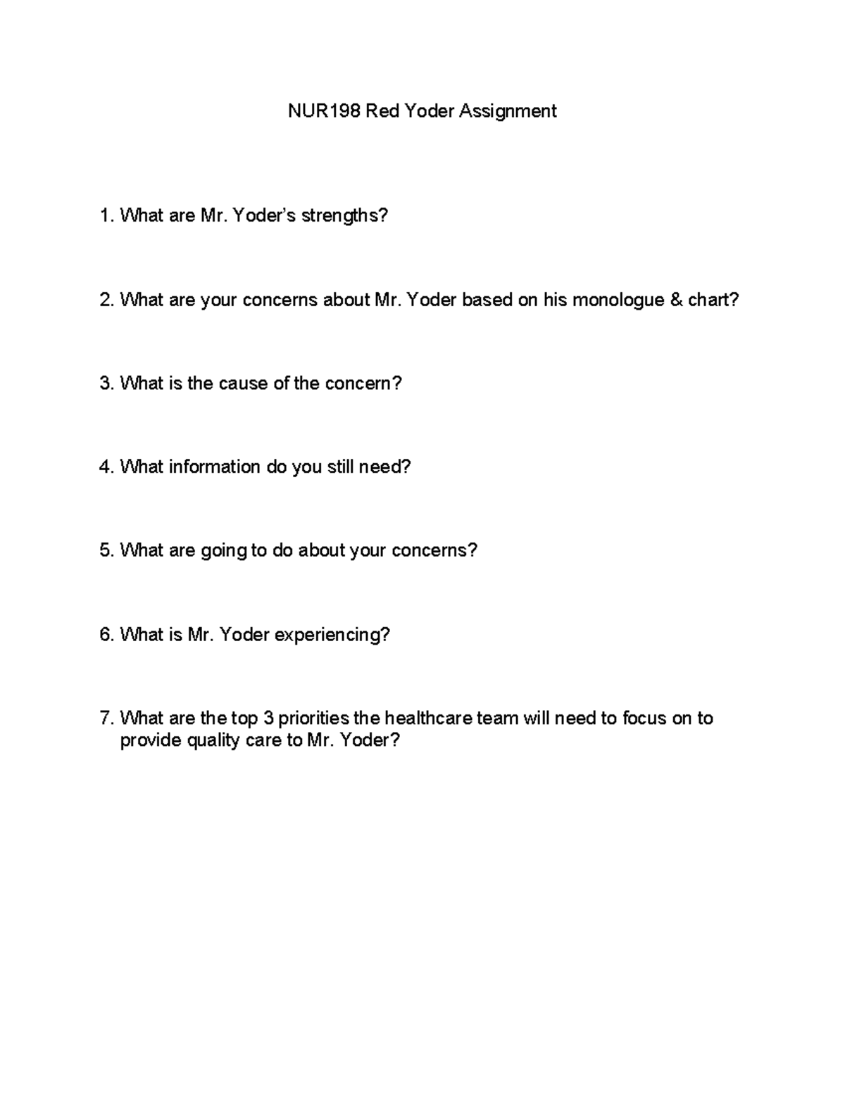 Red Yoder (NLN ACES Case Study) - NURS 2320 - NUR198 Red Yoder ...