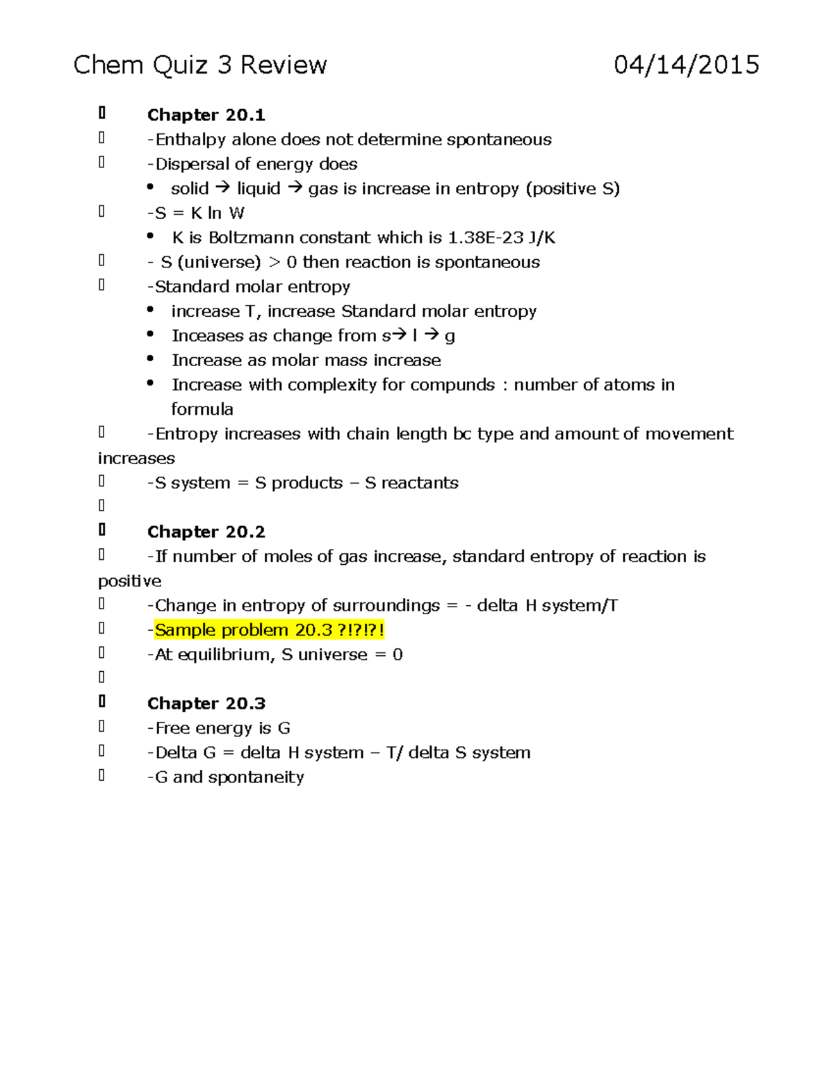 Chem Quiz 3 Review - Quiz 3 material summary and study guide - Chem ...