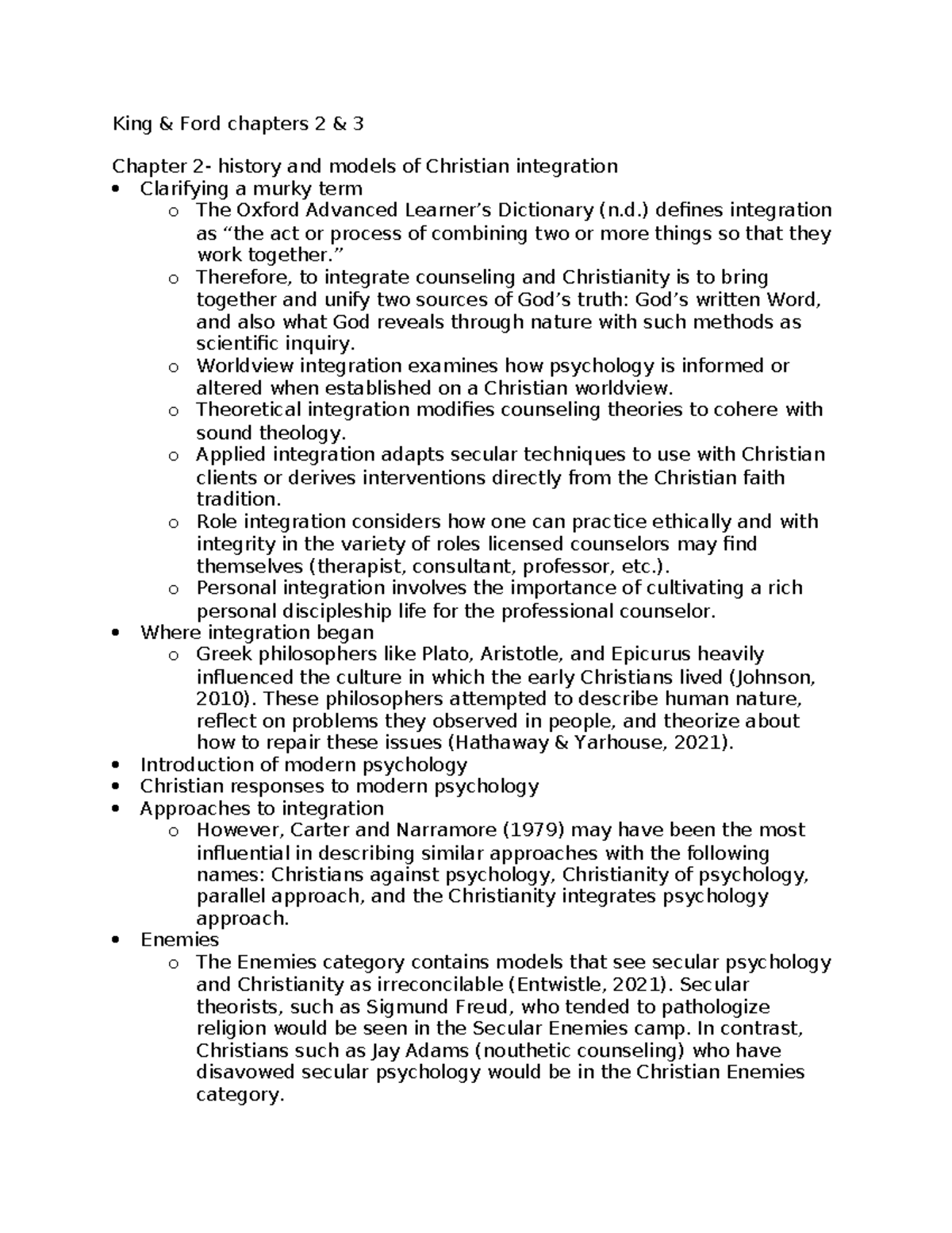 King & Ford chapters 2 & 3 - King & Ford chapters 2 & 3 Chapter 2- history and models of - Studocu