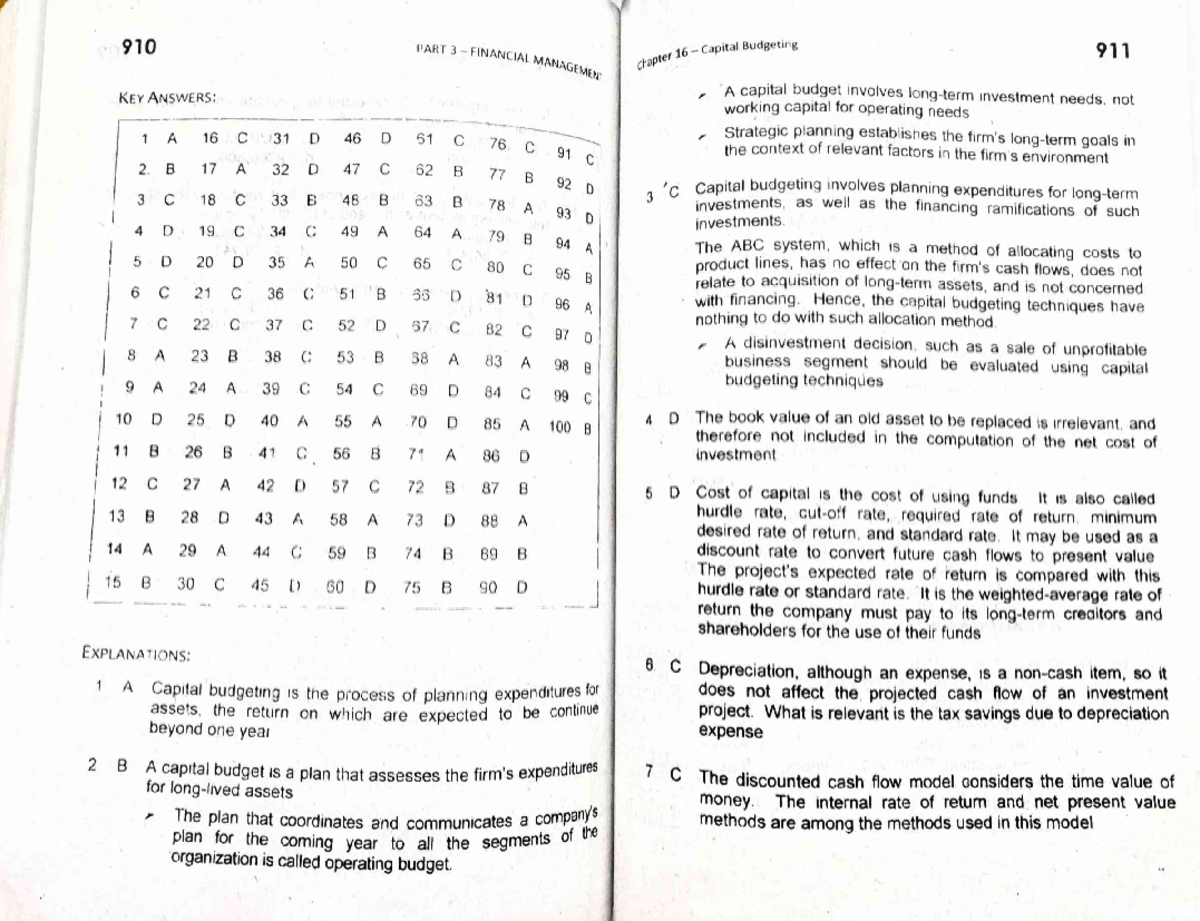 MAS Ch16 Y Answers - MAS NOTES - 910 PART FINANCIAL MANAGEMENT Chapter ...