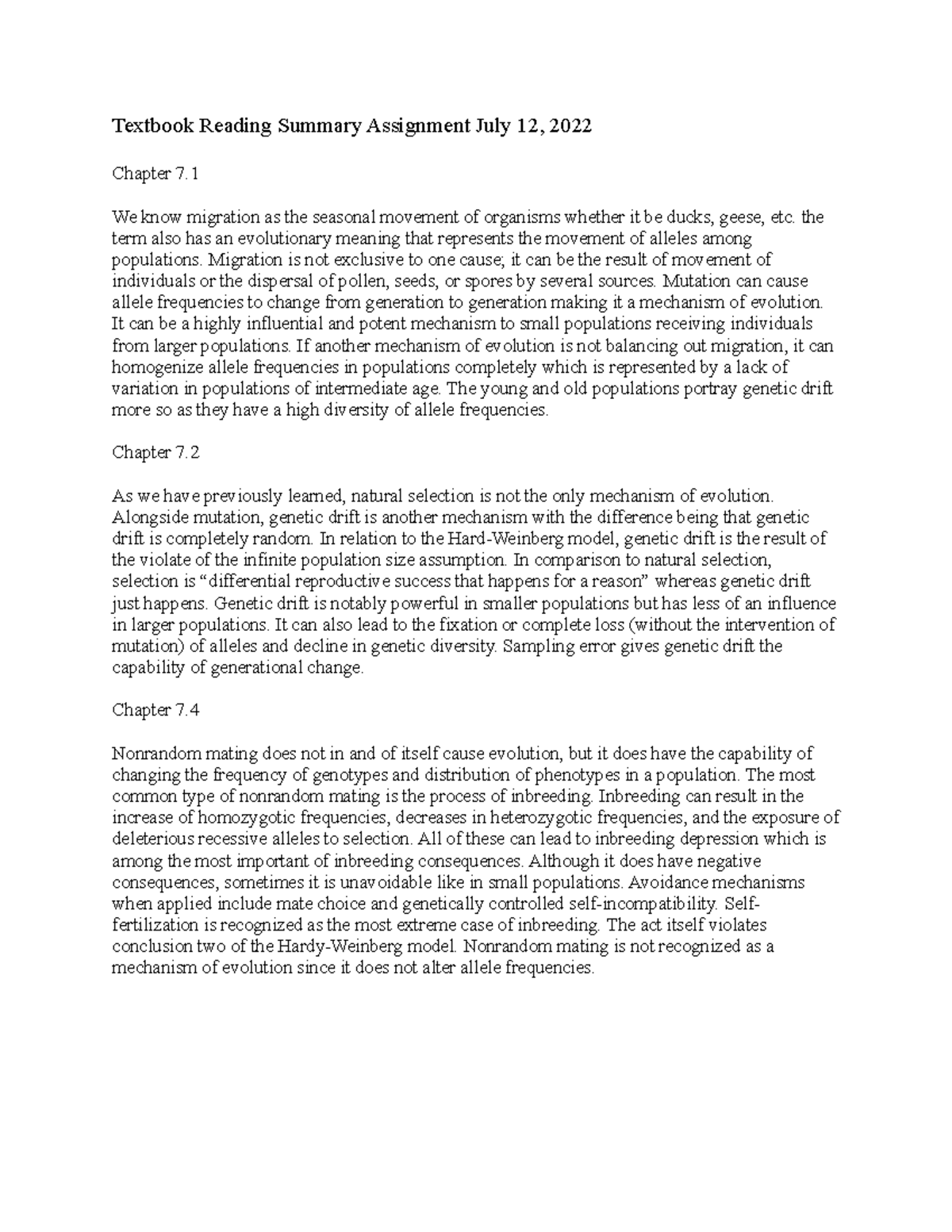 Textbook Summary Assignment - Textbook Reading Summary Assignment July ...