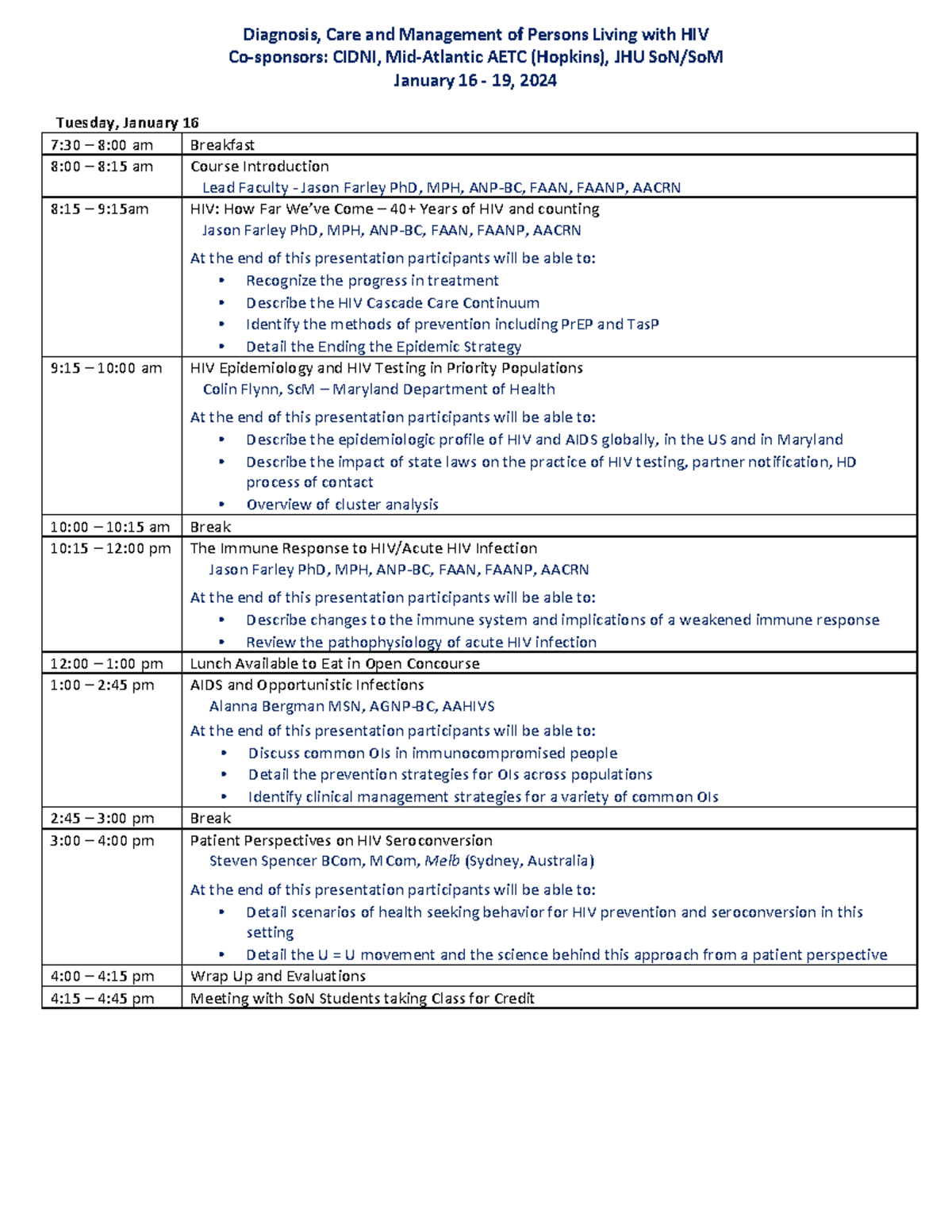 HIV Course Agenda 2024 Final - Co-sponsors: CIDNI, Mid-Atlantic AETC ...