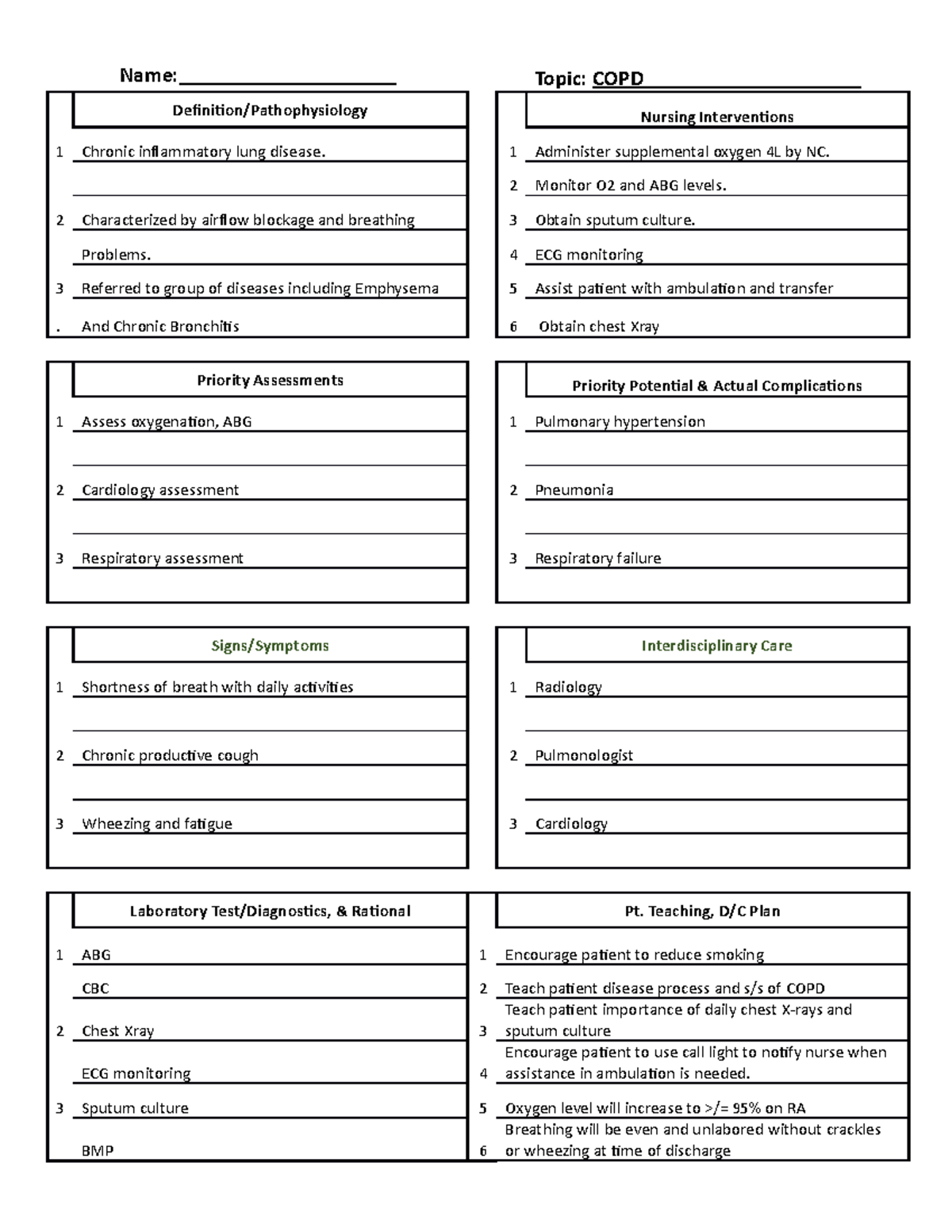 COPD case study worksheet - Name:____________________ Topic: COPD ...