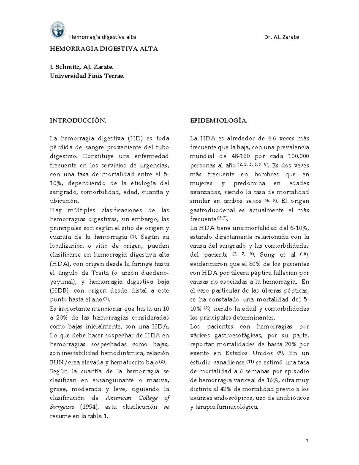 HDA - cirugía - HEMORRAGIA DIGESTIVA ALTA J. Schmitz, AJ. Zarate ...