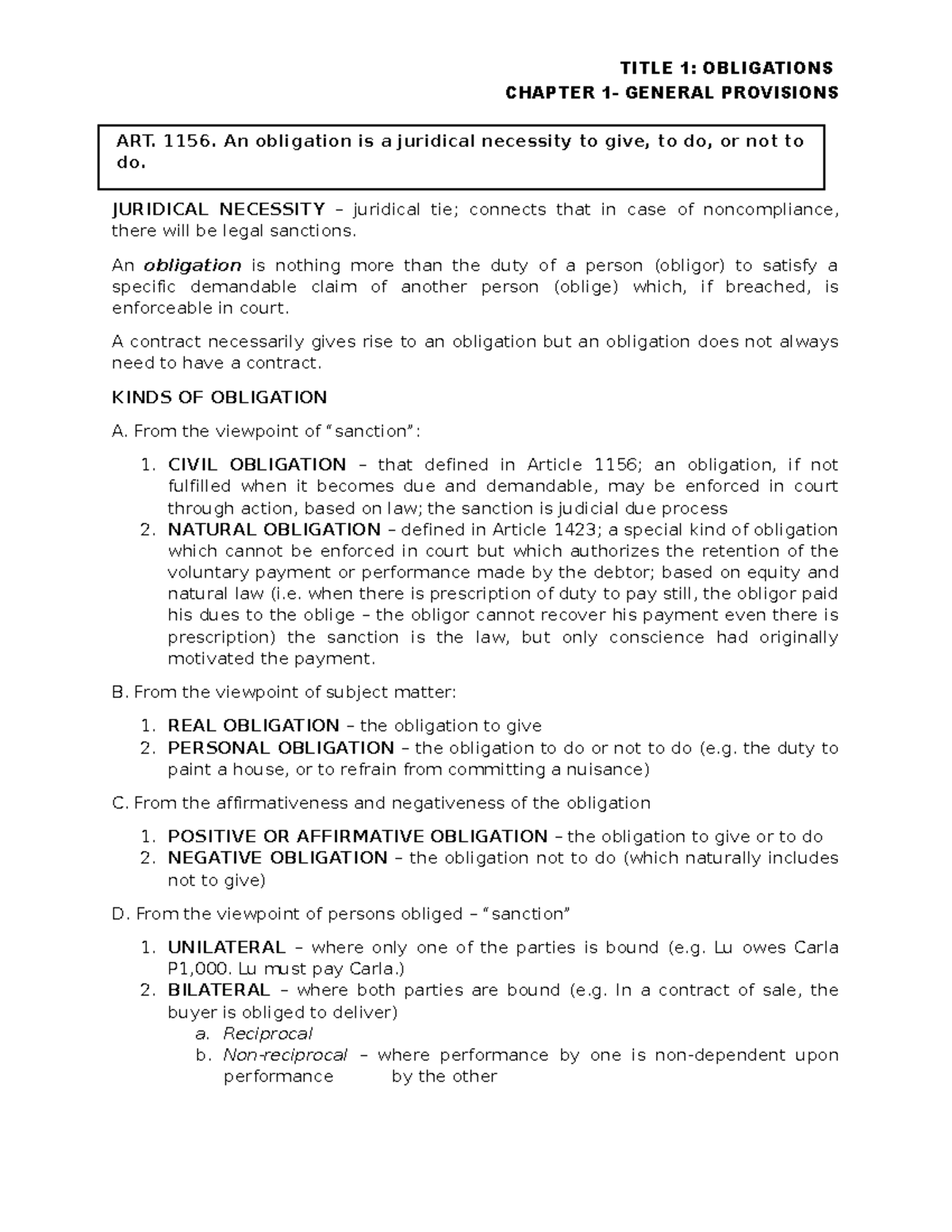 Oblicon - CHAPTER 1- GENERAL PROVISIONS JURIDICAL NECESSITY – juridical ...