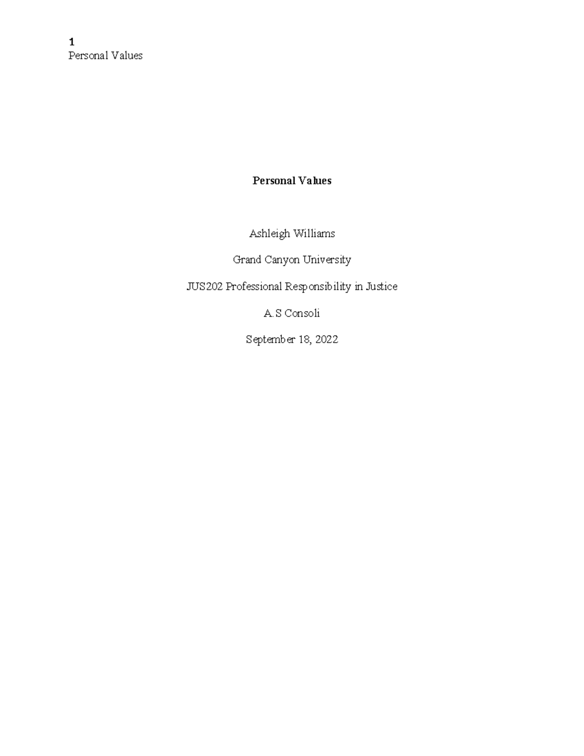 Personal Values - Personal Values Personal Values Ashleigh Williams ...