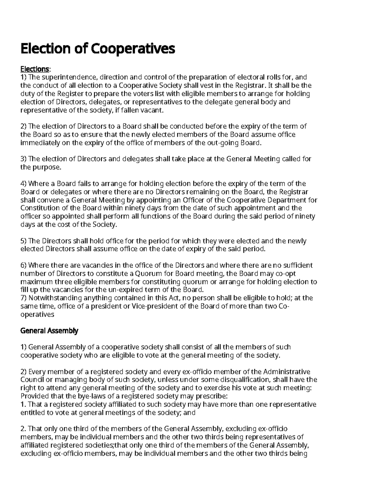 Election of cooperatives - Election of Cooperatives Elections: The ...