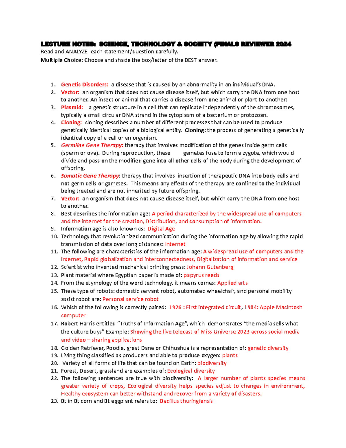Untitled document - Reviewer - LECTURE NOTES: SCIENCE, TECHNOLOGY ...