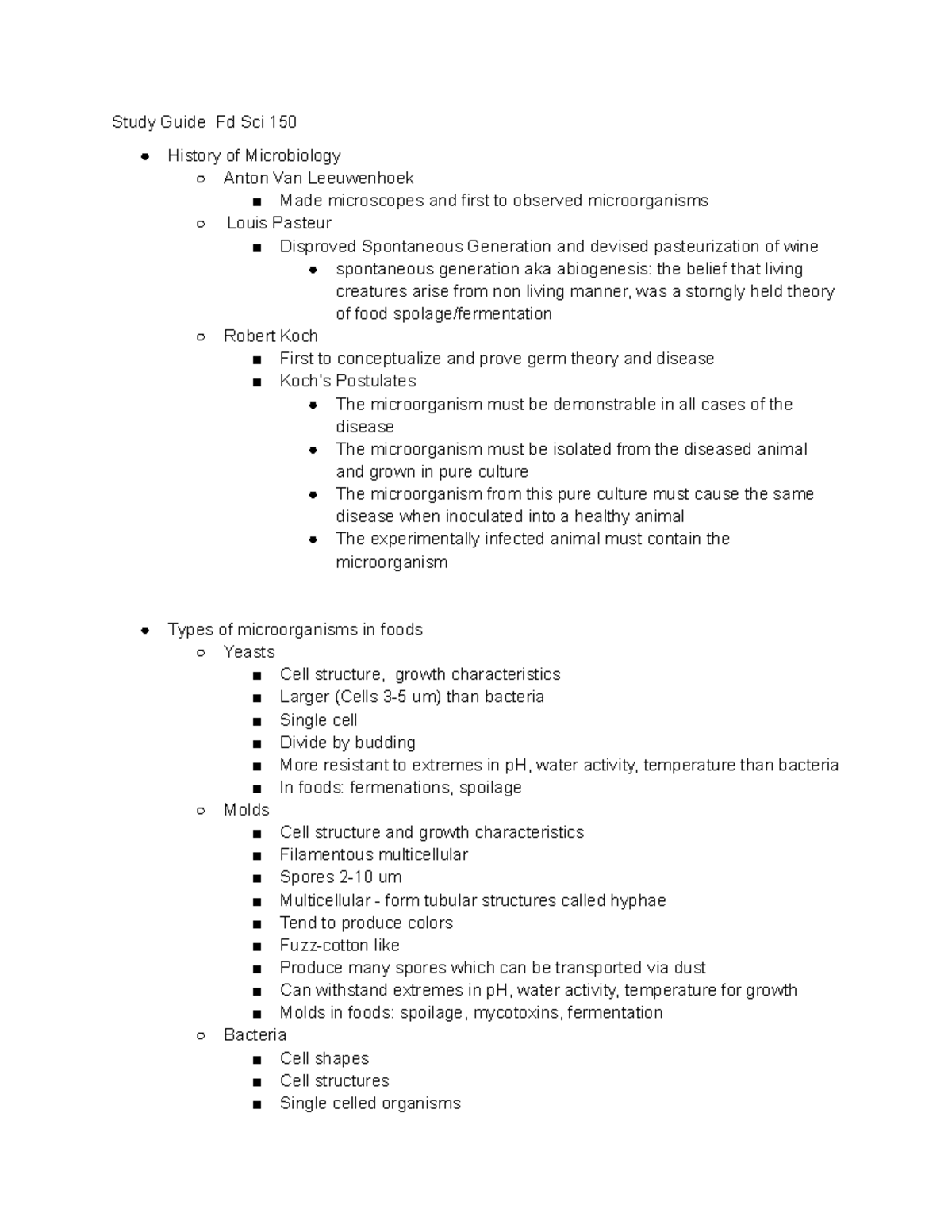 Study Guide Exam #1 - food science notes - Study Guide Fd Sci 150 ...