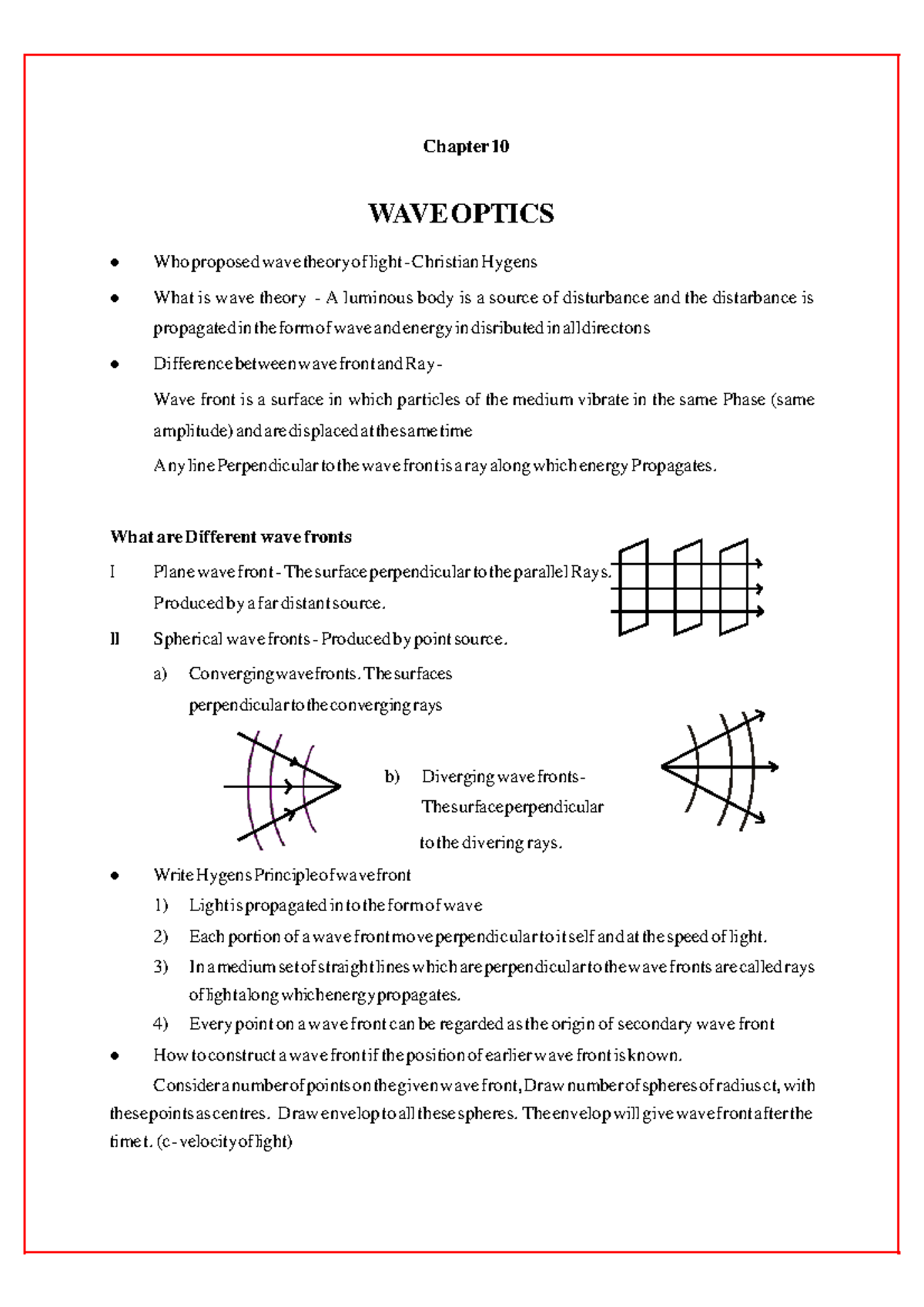 411906679 Physics notes Copy - Chapter 10 WAVE OPTICS ⚫ Who proposed ...