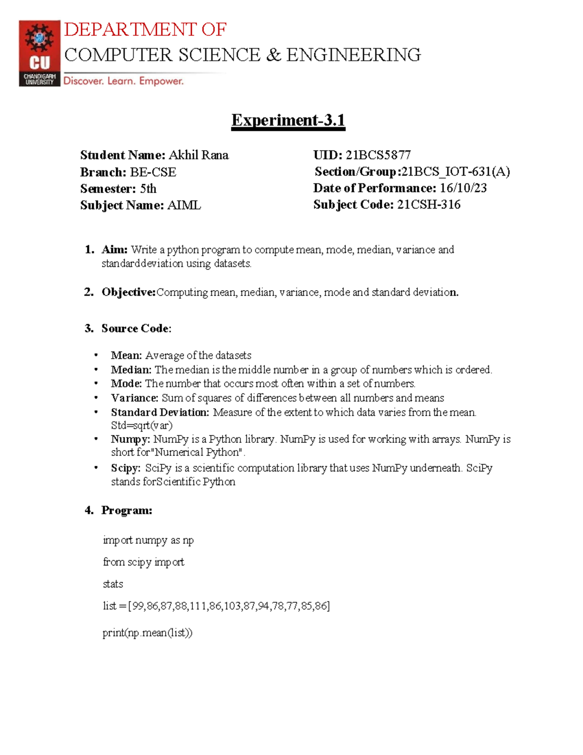 Aiml 2.2,2.3,3 - COMPUTER SCIENCE & ENGINEERING Experiment-3. Student ...