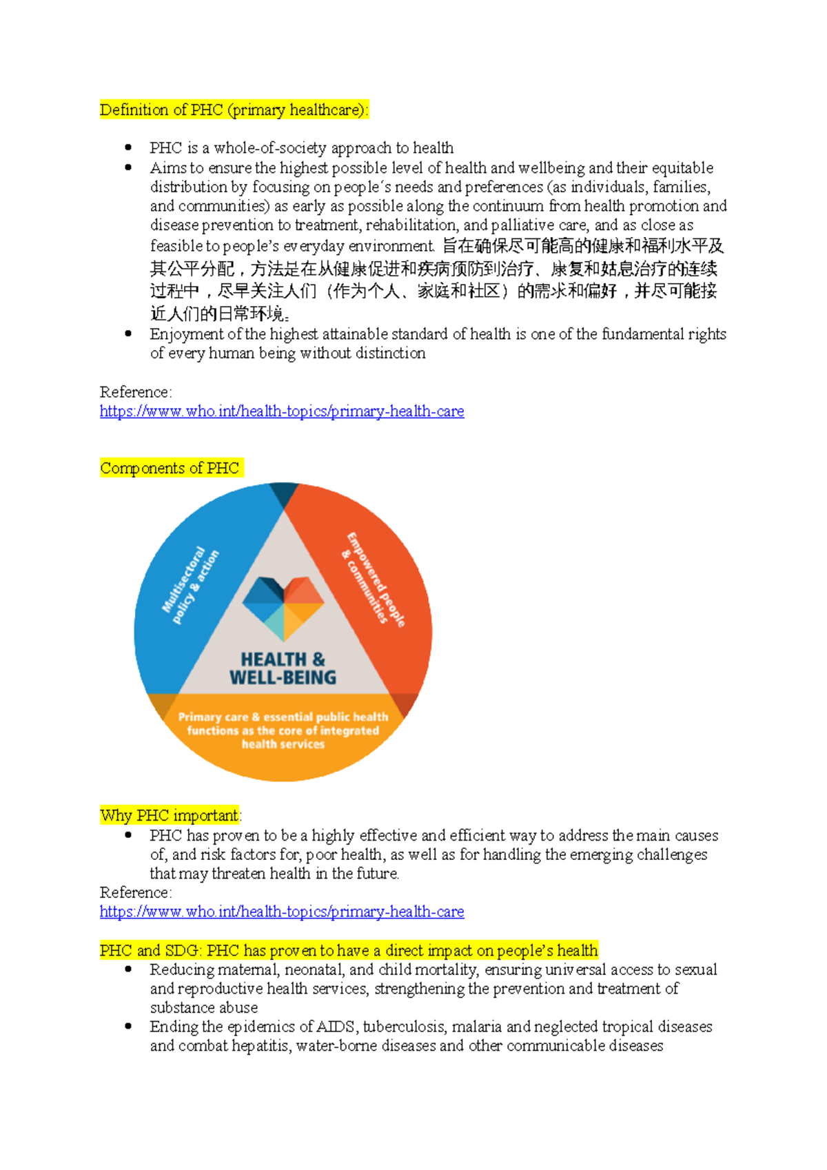 PHC - Notes - Definition of PHC (primary healthcare): PHC is a whole-of ...