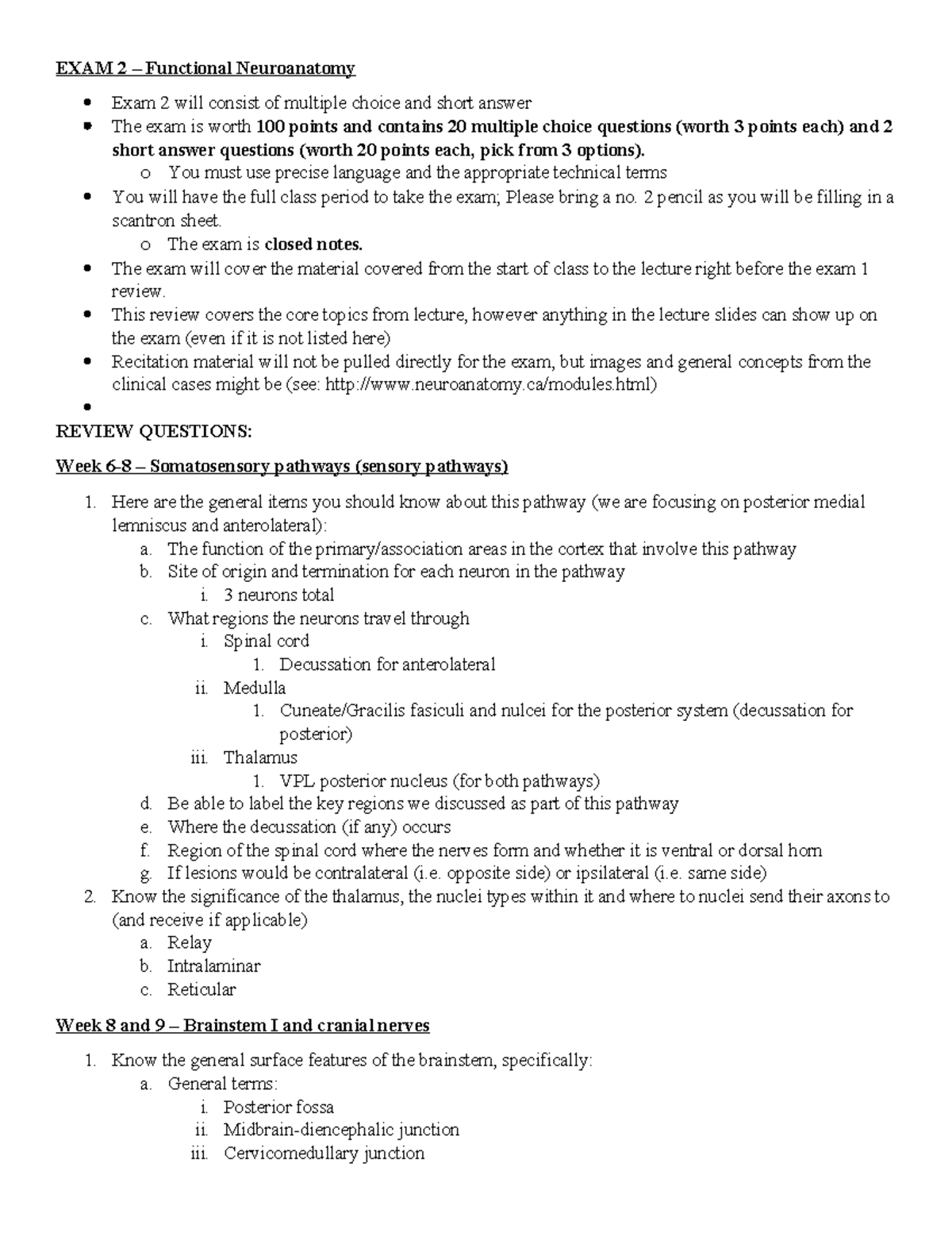 Exam 2 Review 6 Exam 2 Review Exam 2 Functional Neuroanatomy Exam