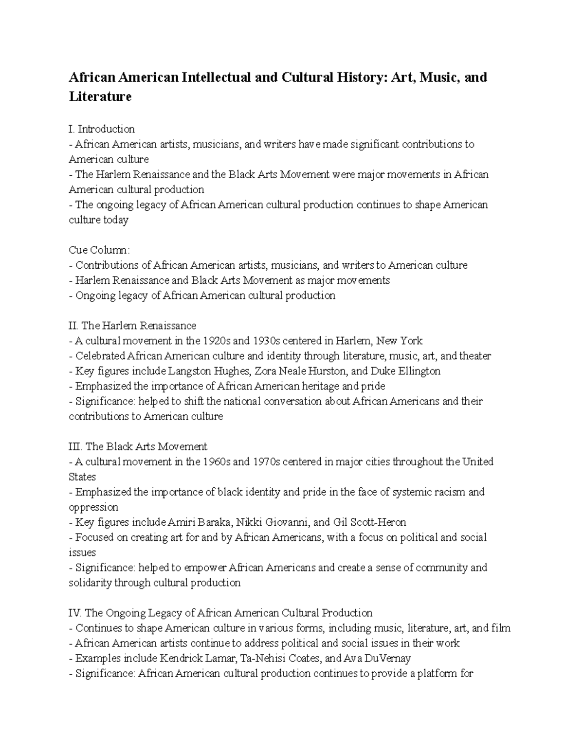 African American Intellectual and Cultural History Art, Music, and ...