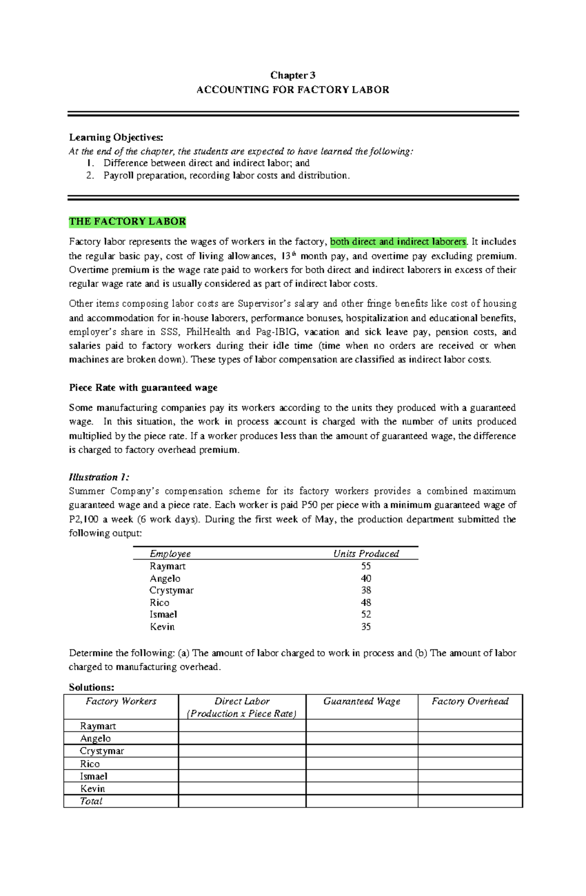 CAC C4M1 Accounting for Factory Labor - Chapter 3 ACCOUNTING FOR ...