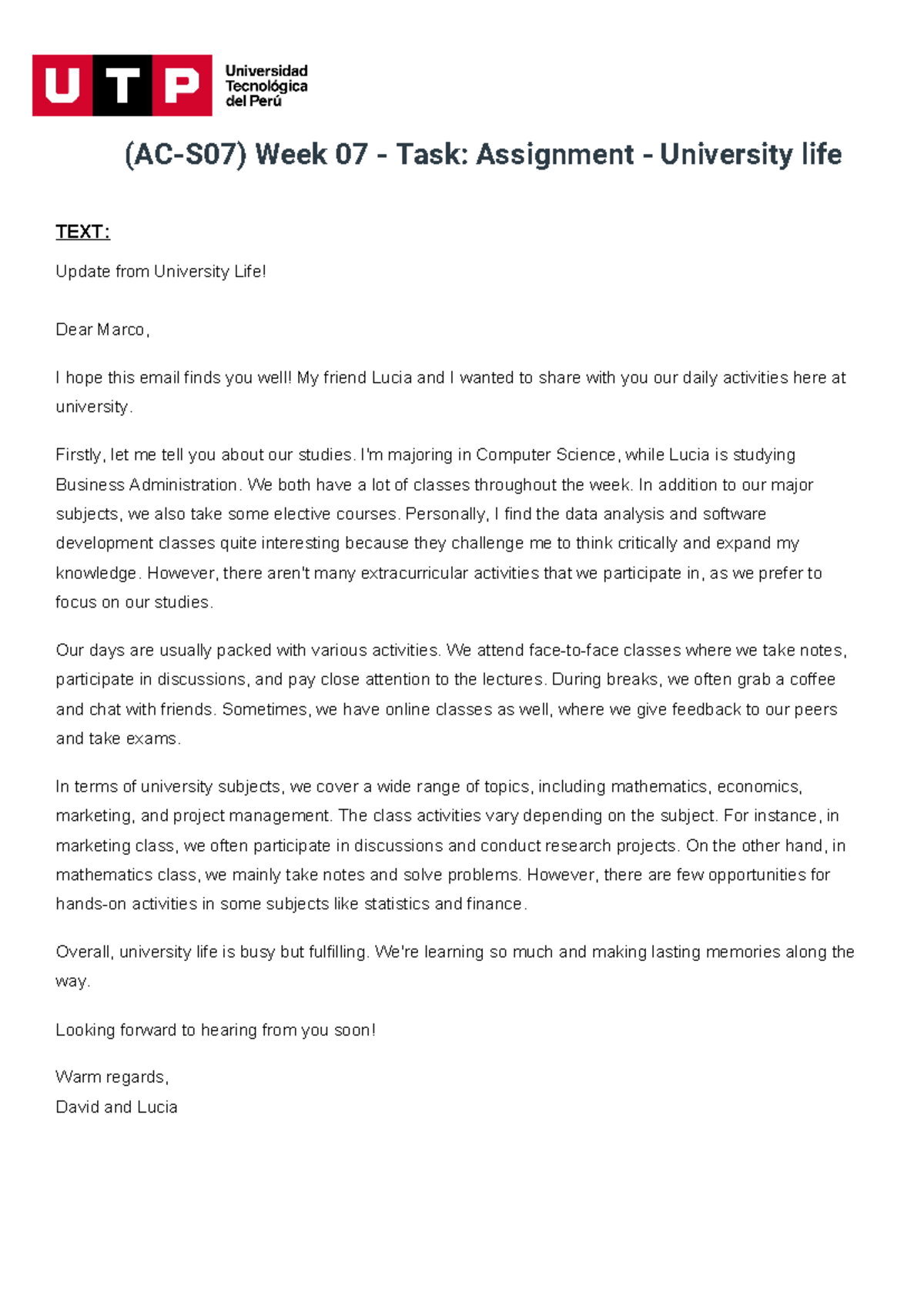 WEEK 07 Assignment - University life - 🔴(AC-S07) Week 07 - Task: Assignment - University life ...